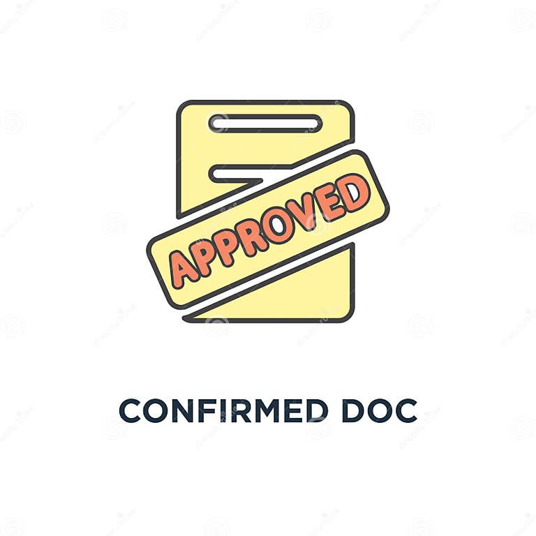 Confirmed Doc Icon, Approved Stamp on the Stack of Paper Sheets ...