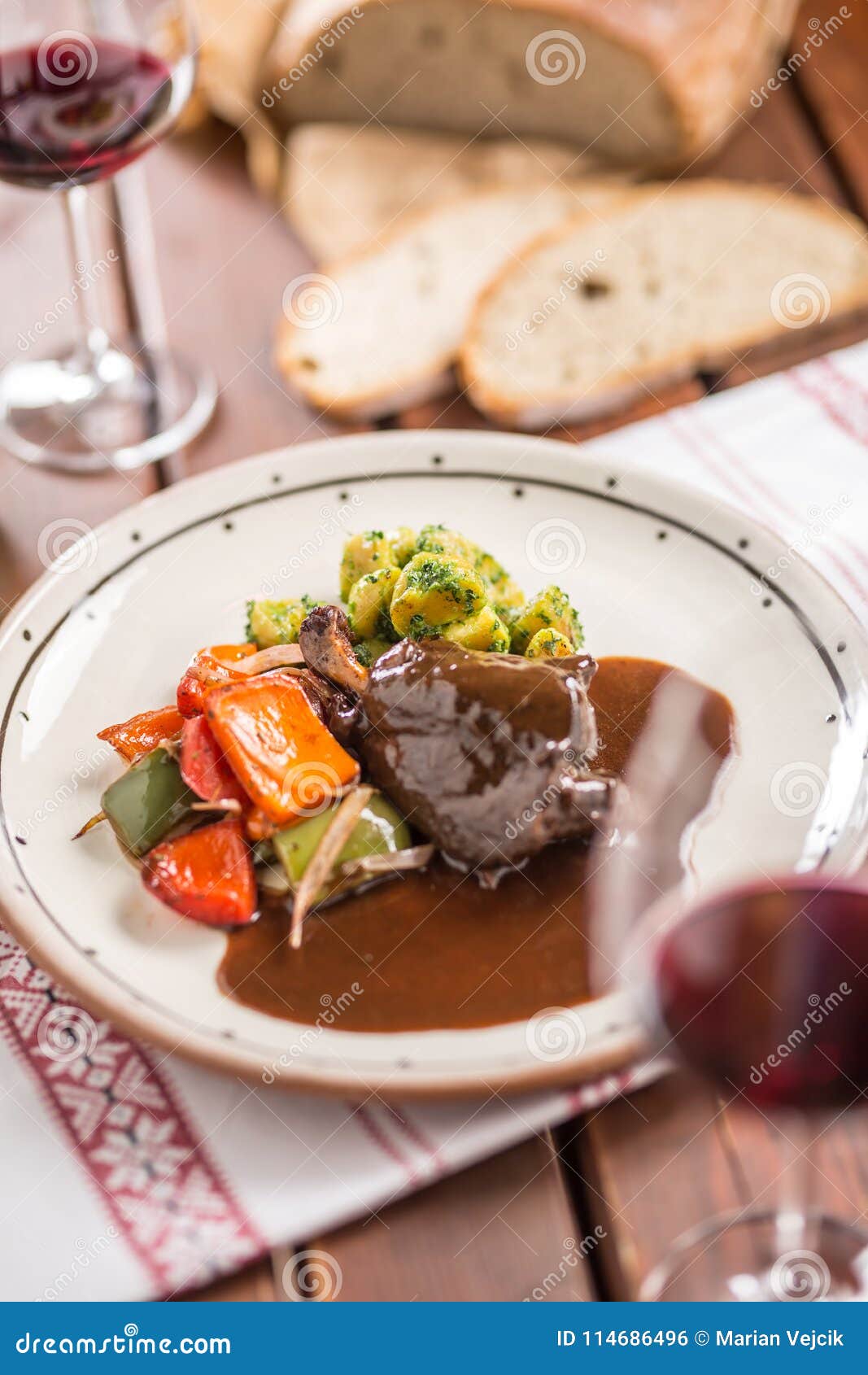 Confit Rabbit Leg with Vegetable Bread Redvine in Pub or Restaur Stock ...