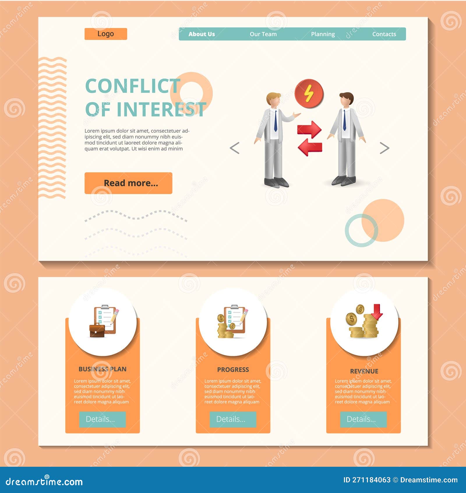 Conflict of Interest Flat Landing Page Website Template. Business Plan ...
