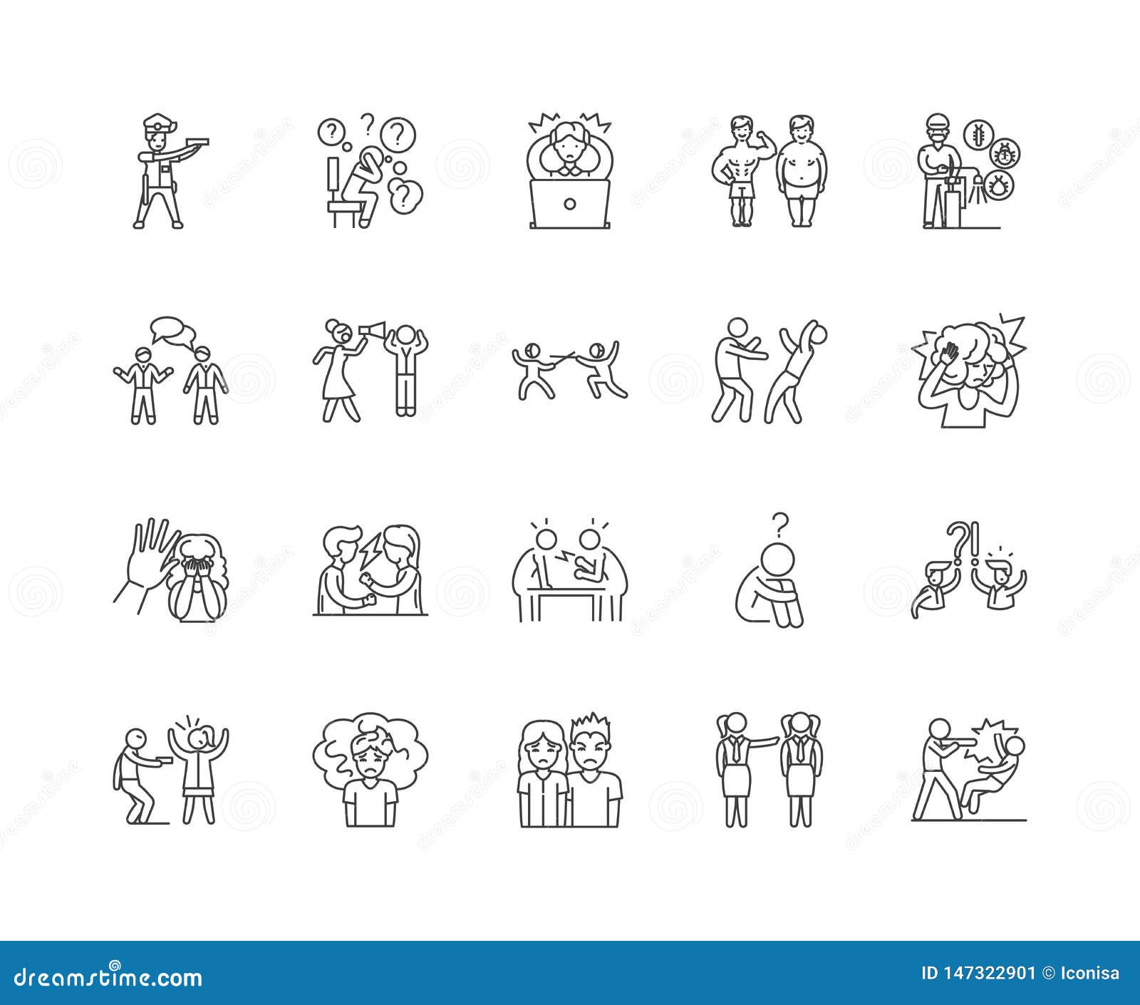Conflict Line Vector Icons And Signs. Fight, Discord, Antagonism ...