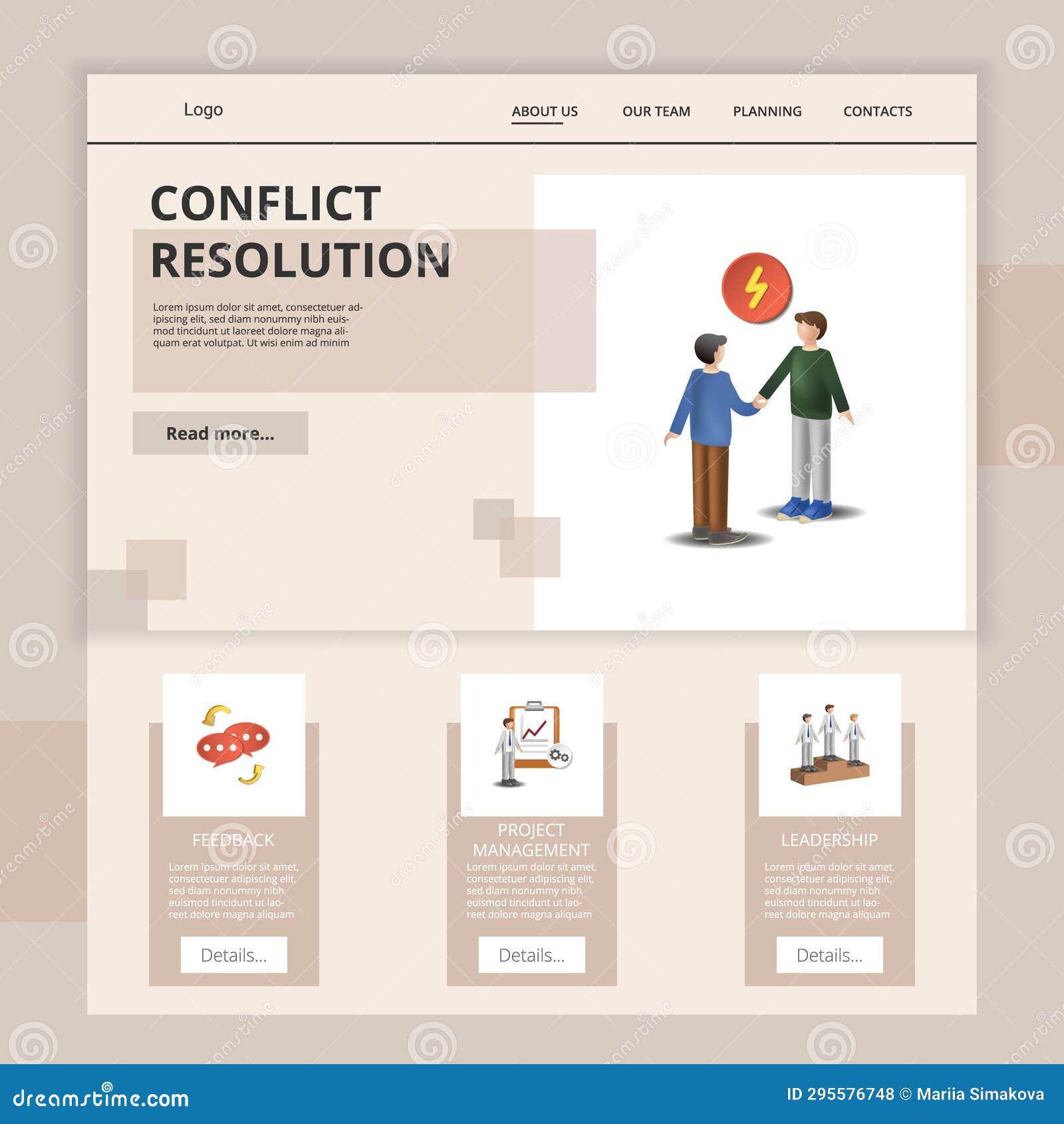 Conflict Resolution Flat Landing Page Website Template. Feedback ...