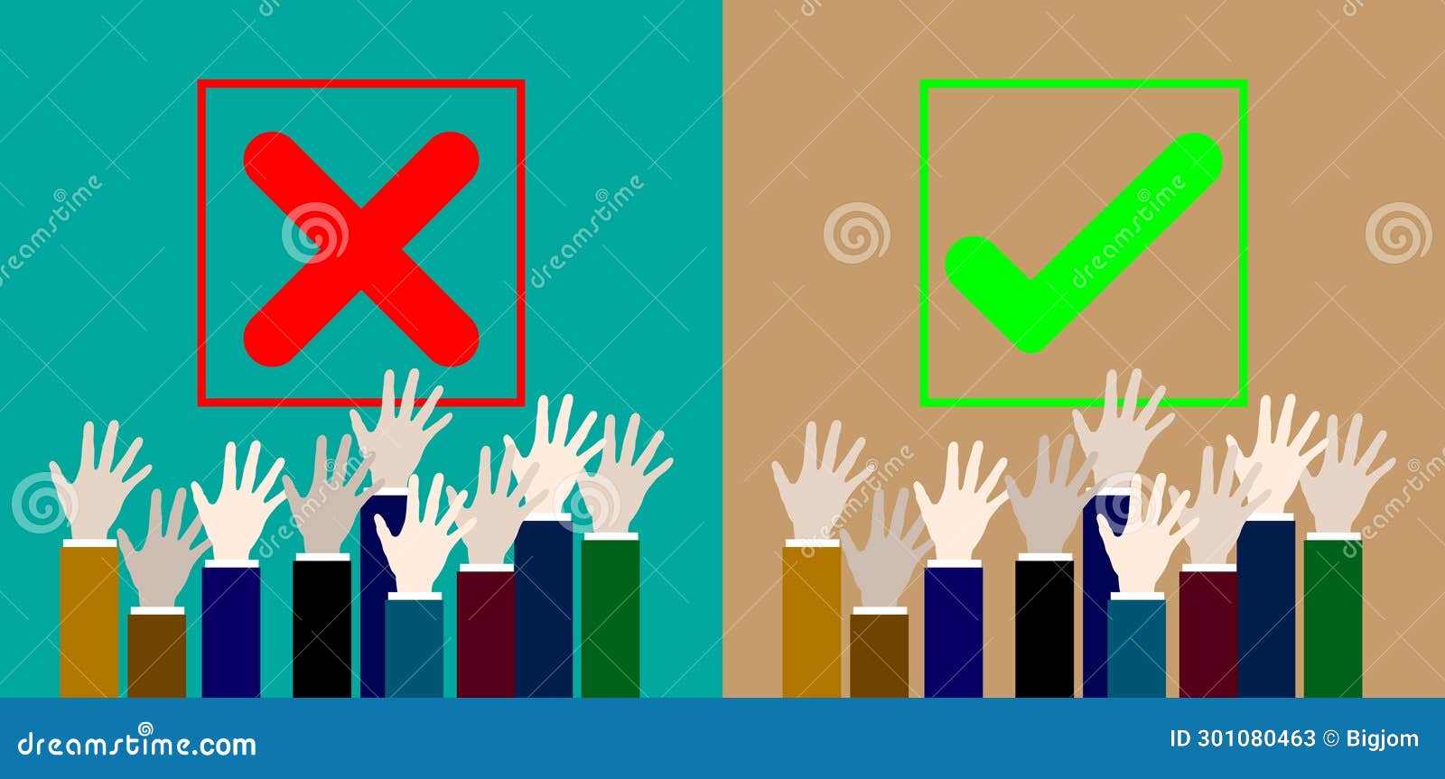 Conflict of Two Group of People Chooses between the Right or Wrong Sign ...