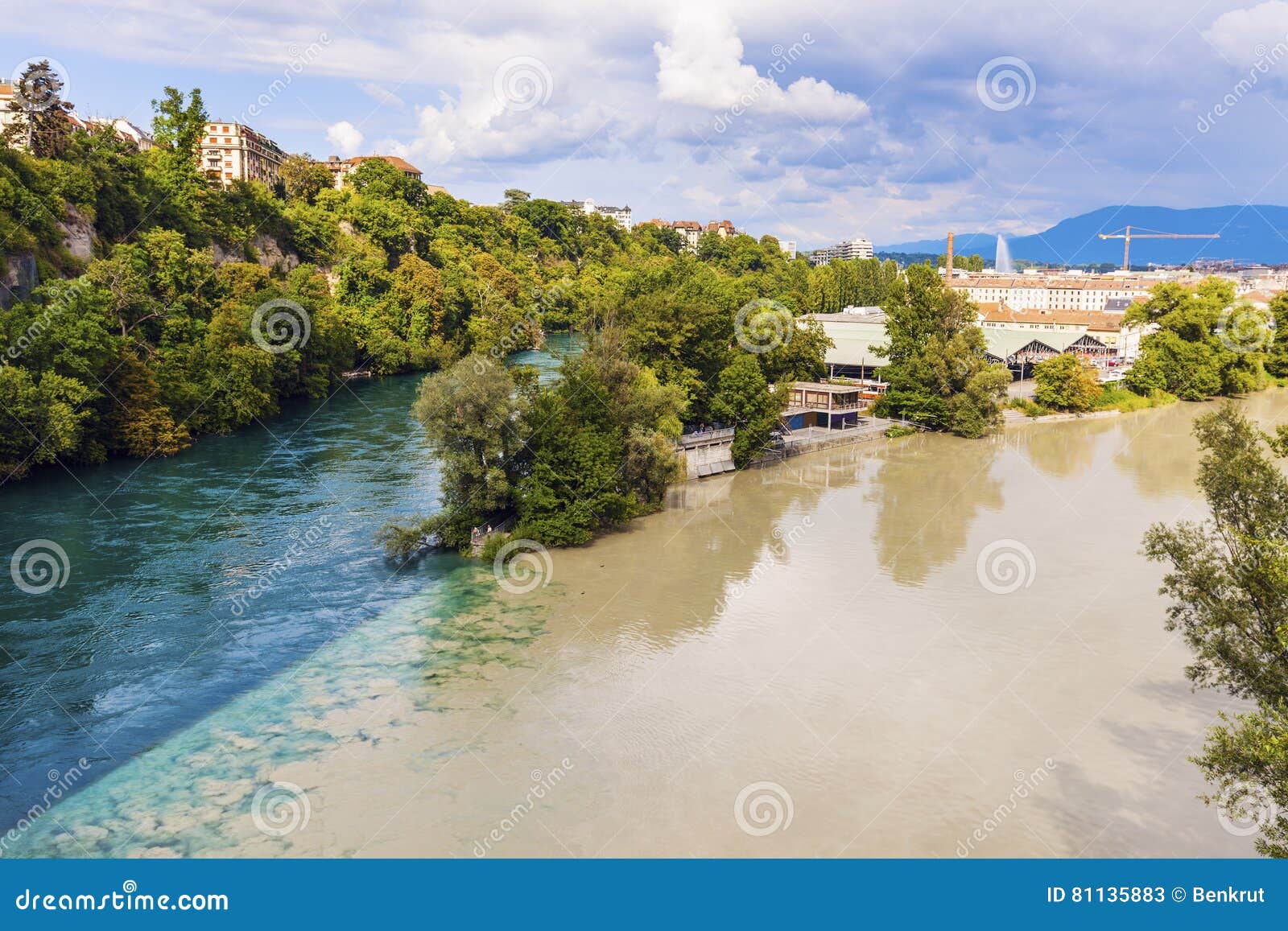 Confluence of the Rhone and Arve Rivers in Geneva Stock Image - Image ...