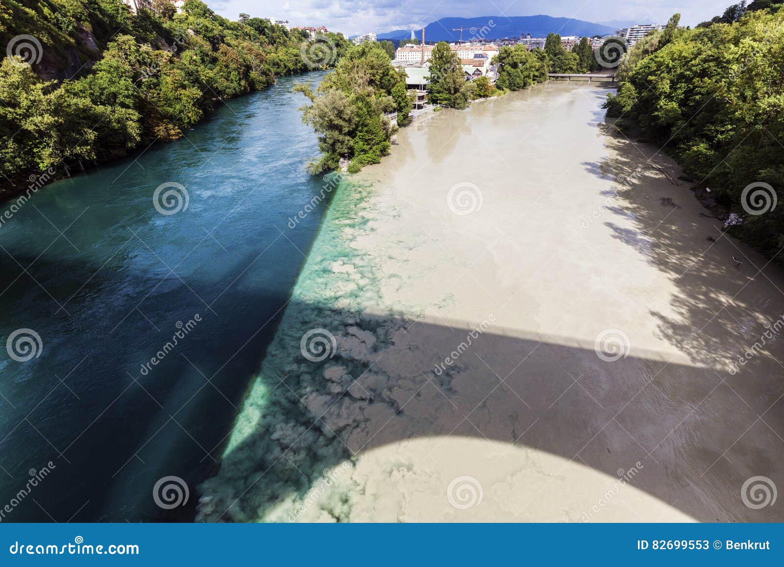 Confluence of the Rhone and Arve Rivers in Geneva Stock Image - Image ...