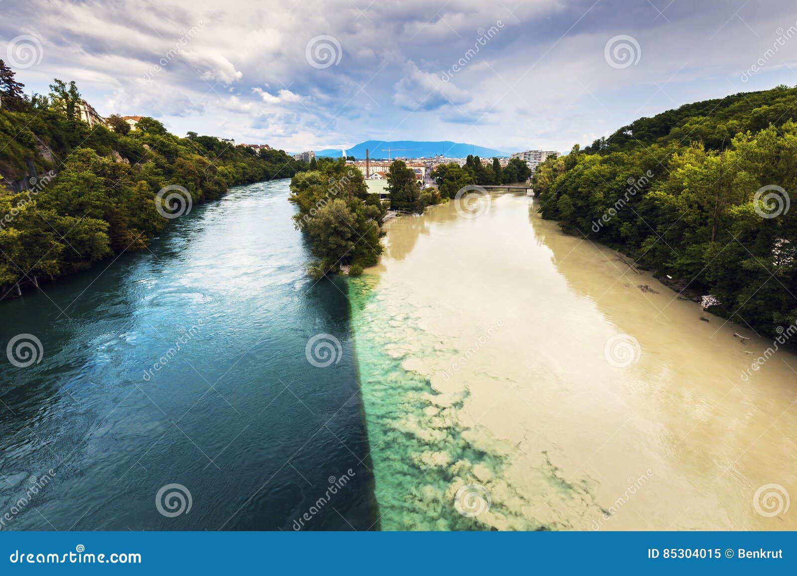 Confluence of the Rhone and Arve Rivers in Geneva Stock Image - Image ...