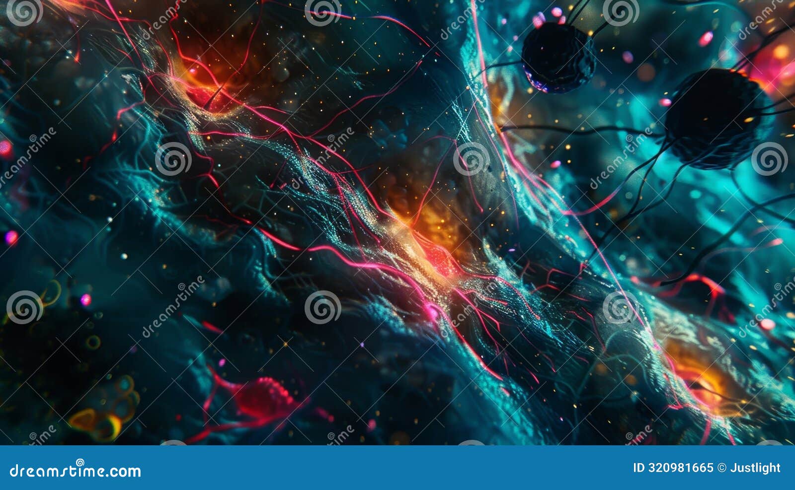 A Confocal Microscopy Image of a Cell with Bright Red Stains Outlining ...