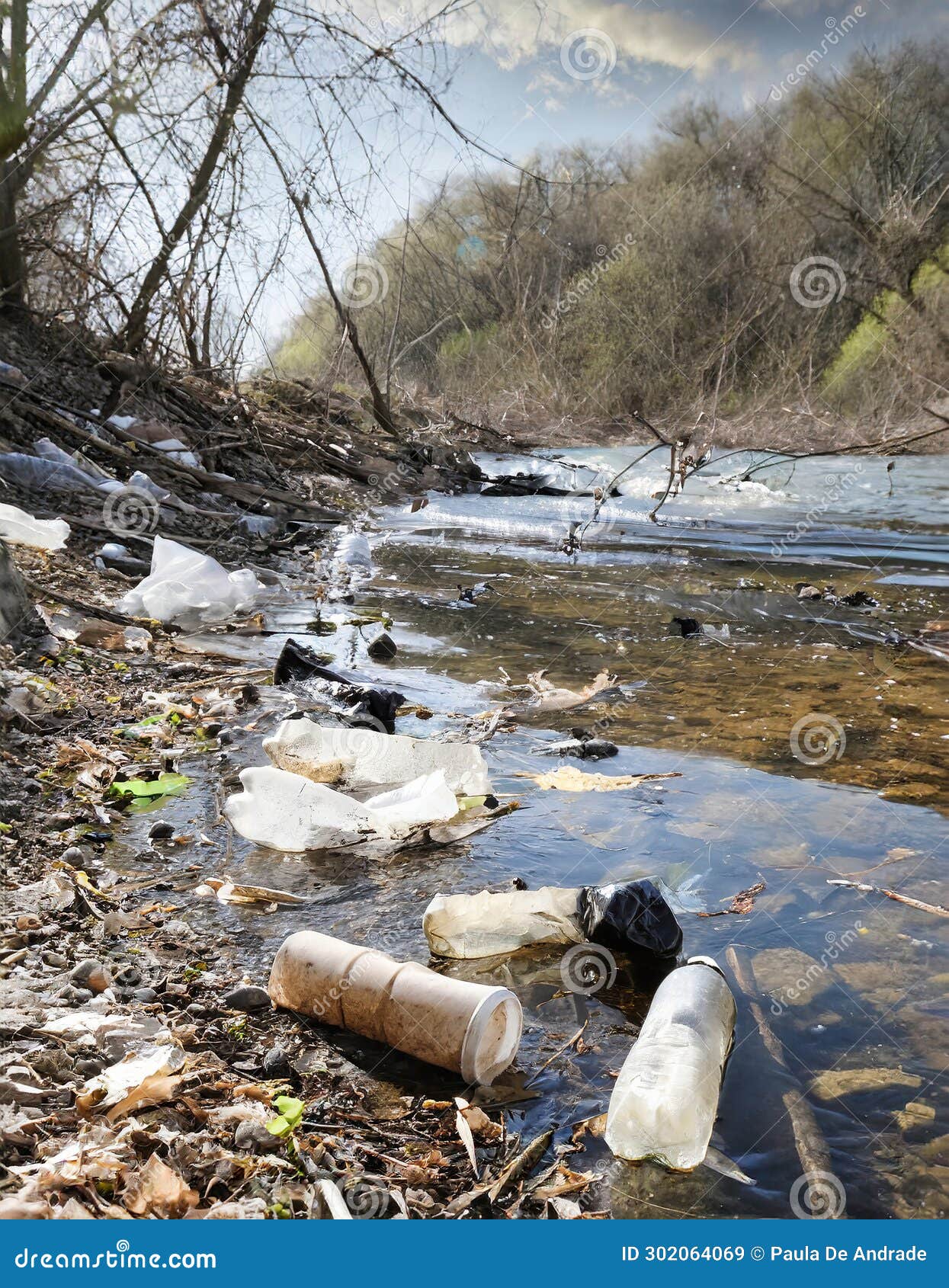 Pollution at Water with Garbage in River Stock Illustration ...