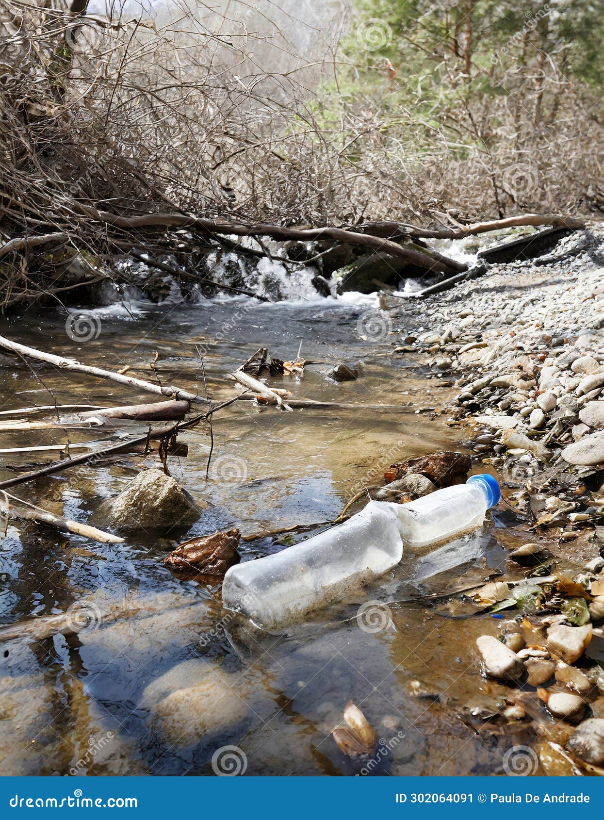 Pollution at Water with Garbage in River Stock Illustration ...