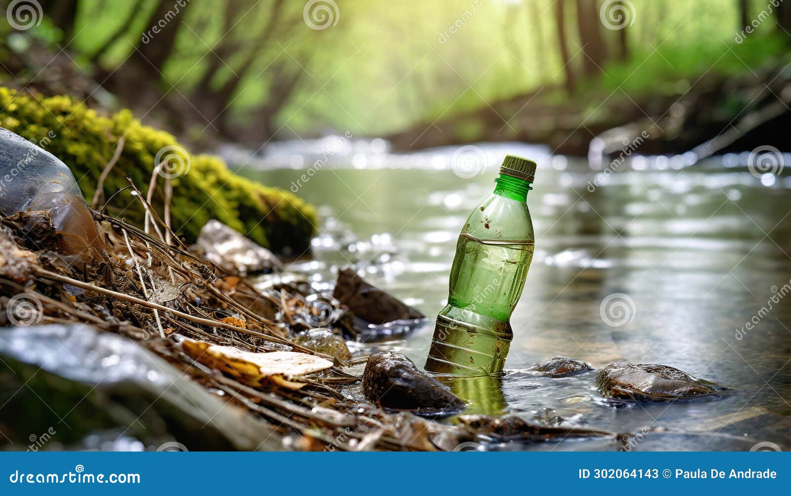 Pollution at Water with Garbage in River Stock Illustration ...