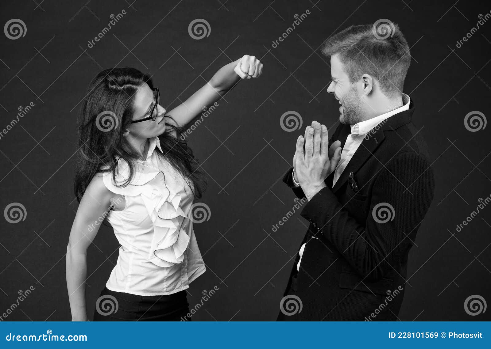 Relations As Struggle Concept Man And Woman Fight Boxing Gloves Blue