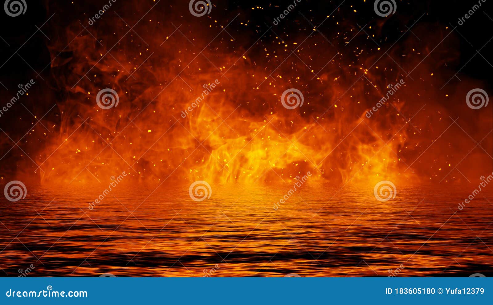 The Confrontation of Water Vs Fire. Mystical Flame with Reflection on ...