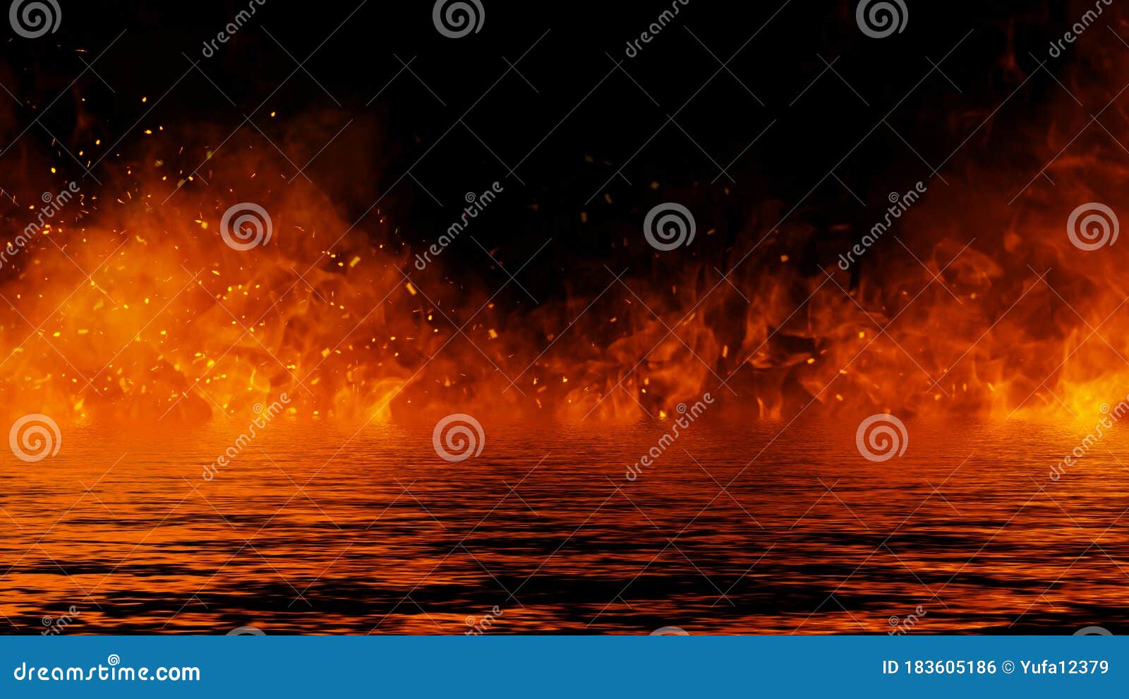 The Confrontation of Water Vs Fire. Mystical Flame with Reflection on ...