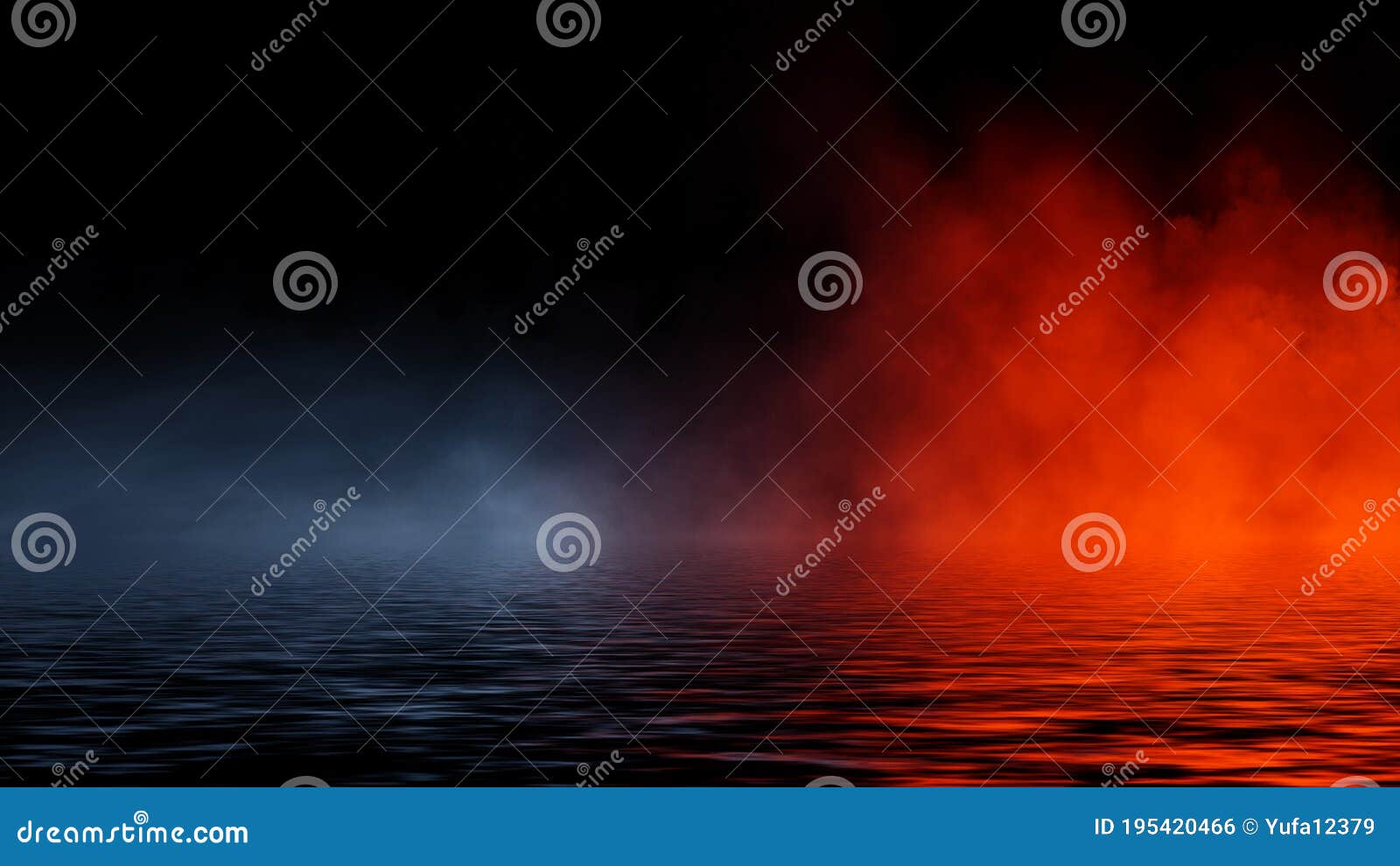 The Confrontation of Water Vs Fire. Mystical Fire Smoke with Reflection ...