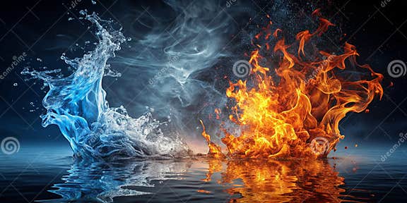 The Confrontation of Water Vs Fire Water and Flame Fire Reflection Fire ...