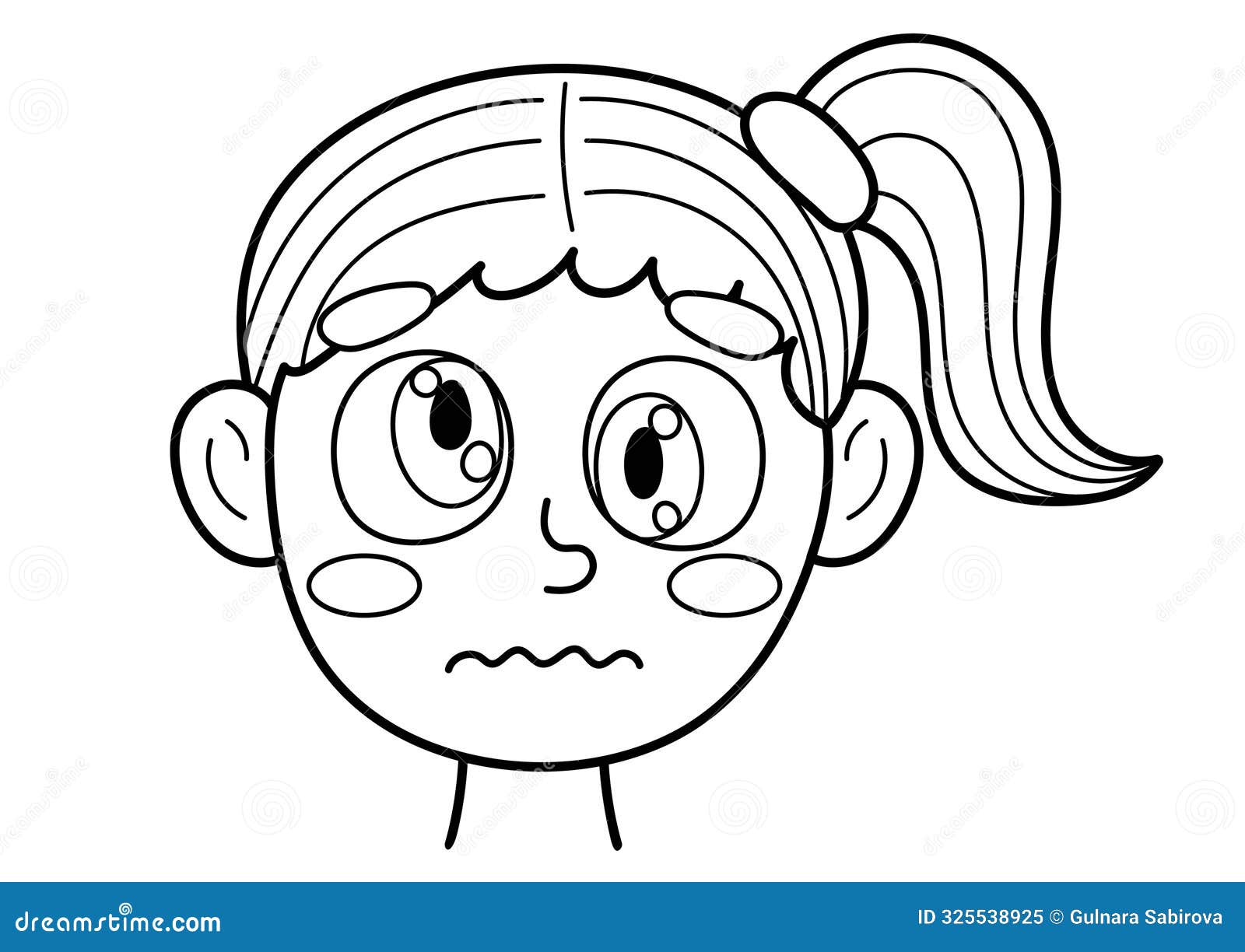 Confused Girl Face in Black and White. Little Dizzy Kid Clipart in ...