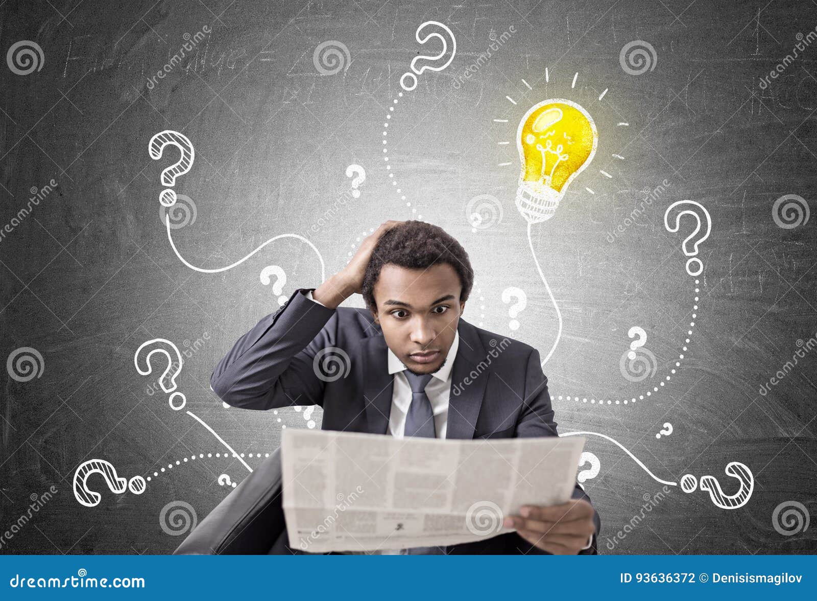 Confused African Man Reading Newspaper, Idea Stock Photo - Image of ...