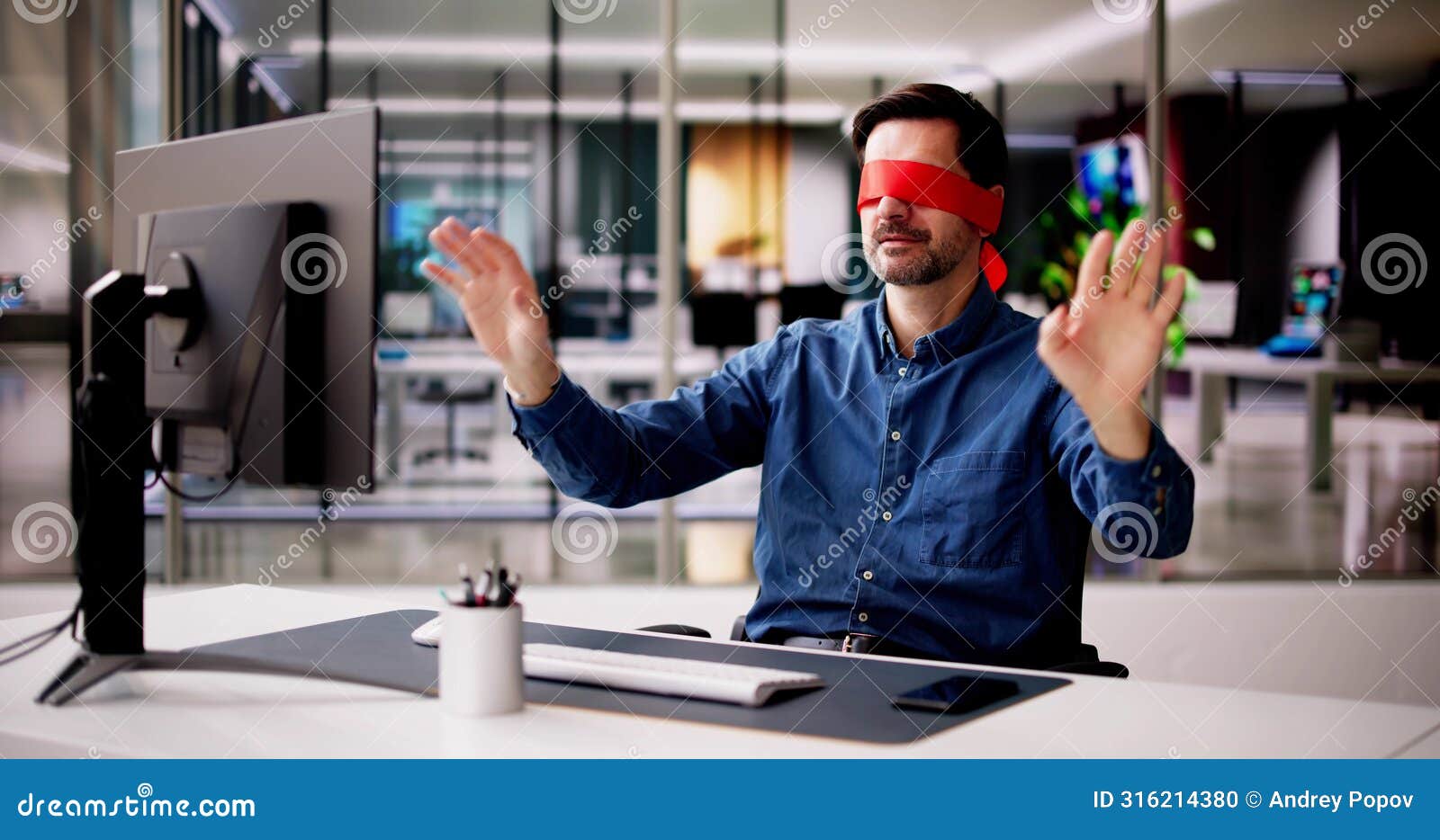 Confused Blindfolded Man Concept. Office Worker Stock Photo - Image of ...