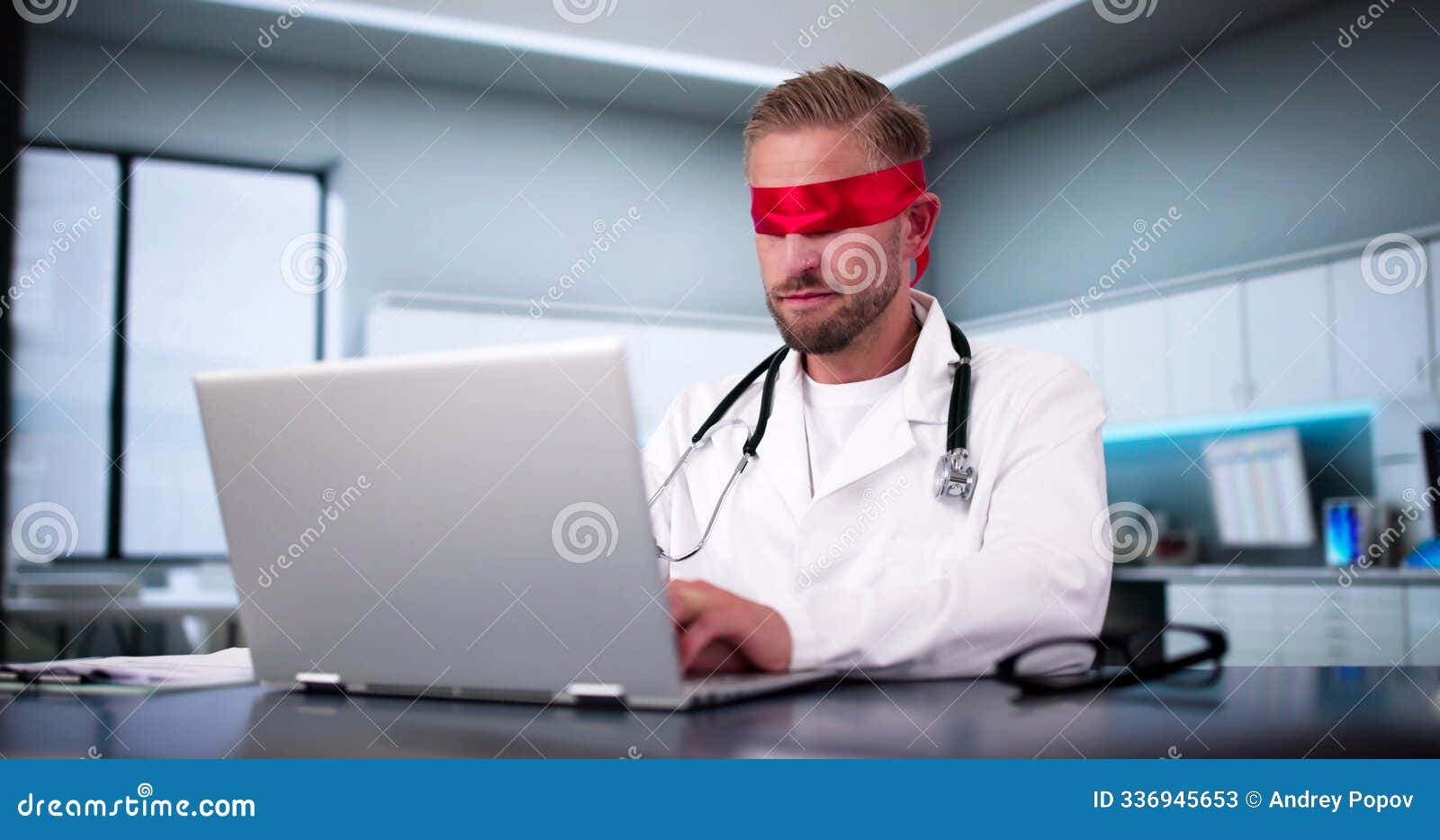 Confused Blindfolded Medical Doctor Concept. Hospital Worker Stock ...