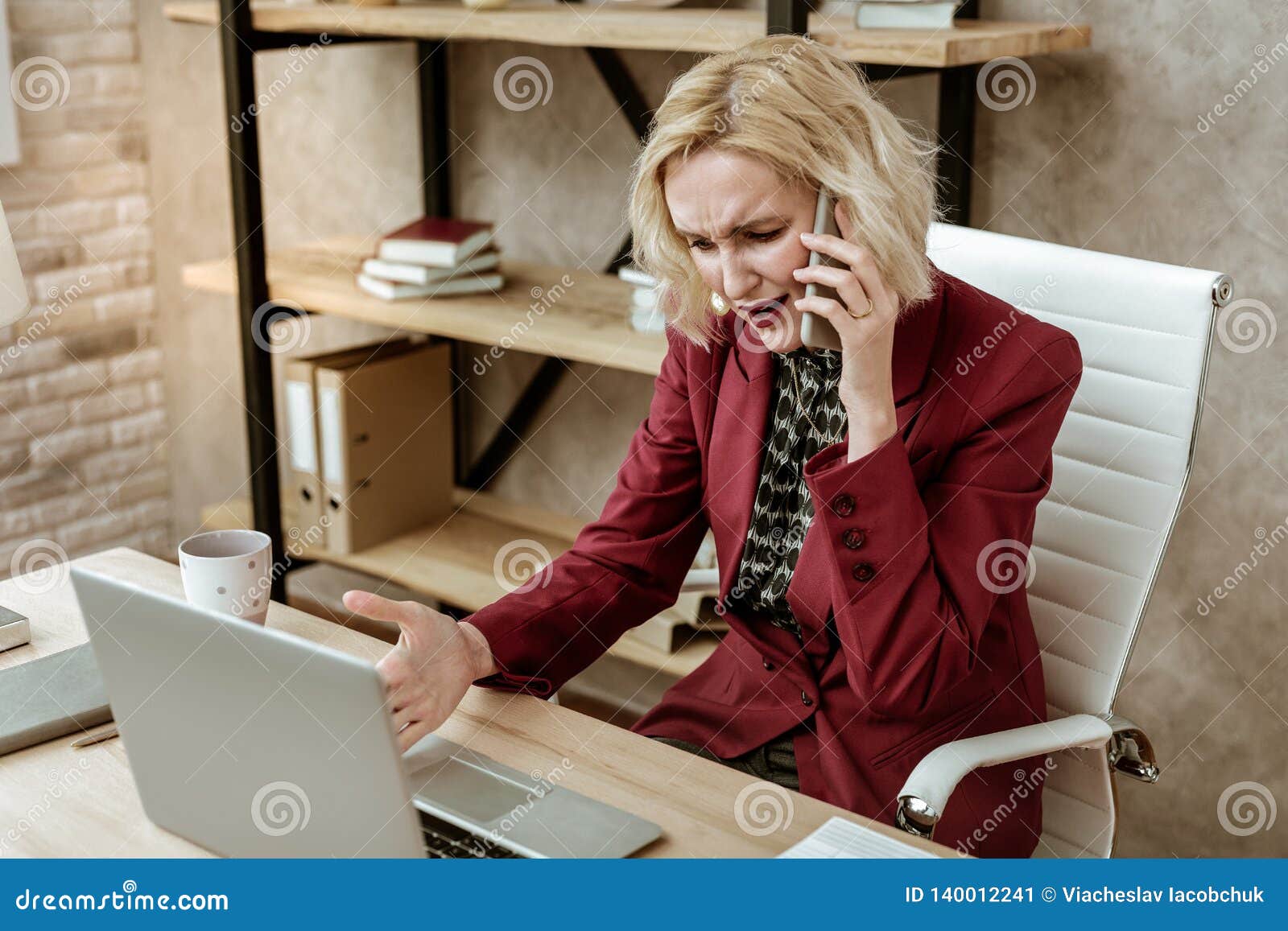 Confused Blonde Adult Lady Dealing with Unprofessional Behavior at Work ...