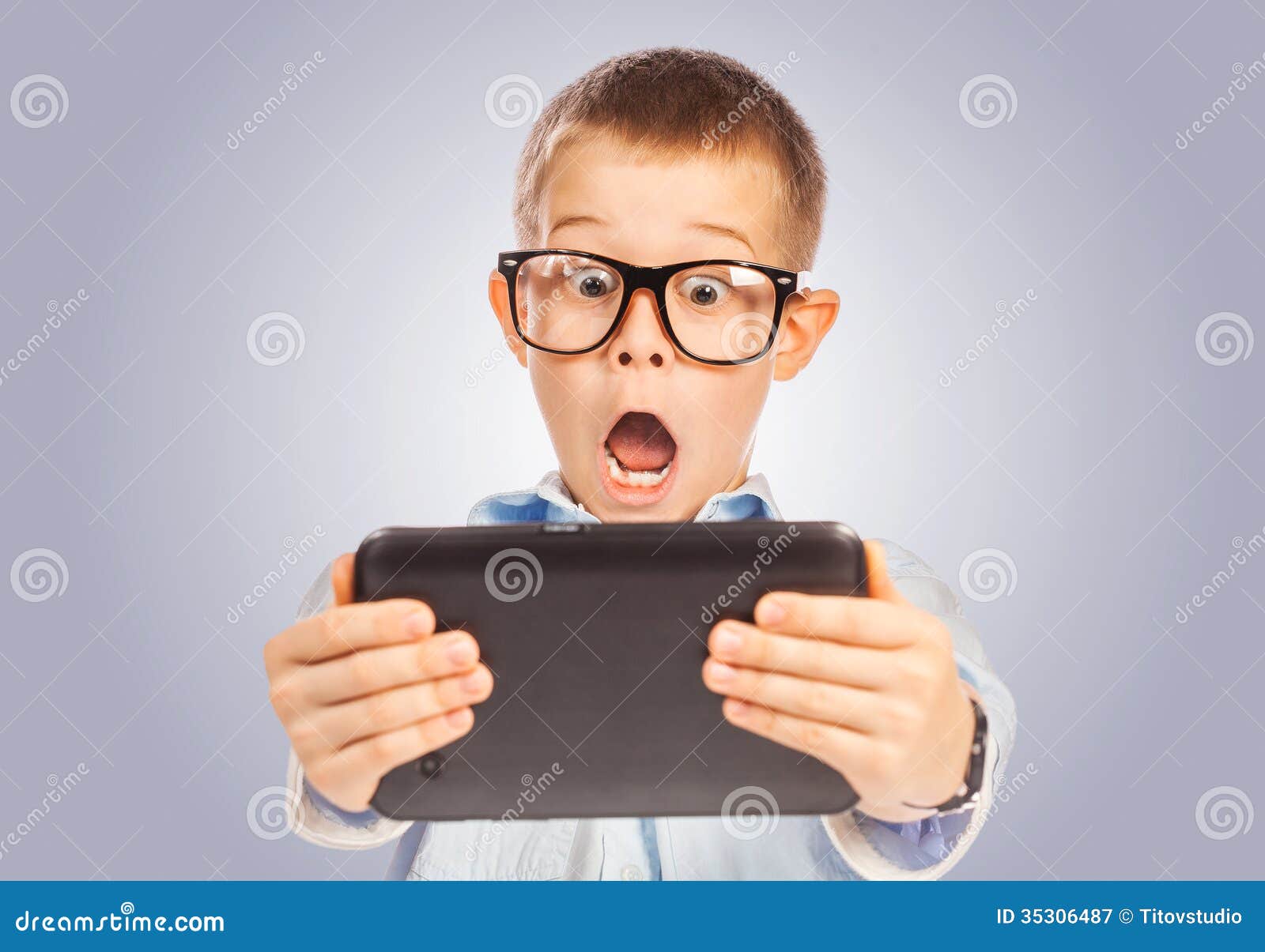 Confused Boy with Tablet. Isolated Stock Image - Image of portrait ...