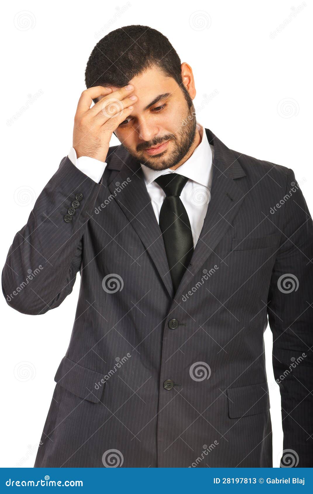 Confused Business Man Standing Against Grey Background With White ...