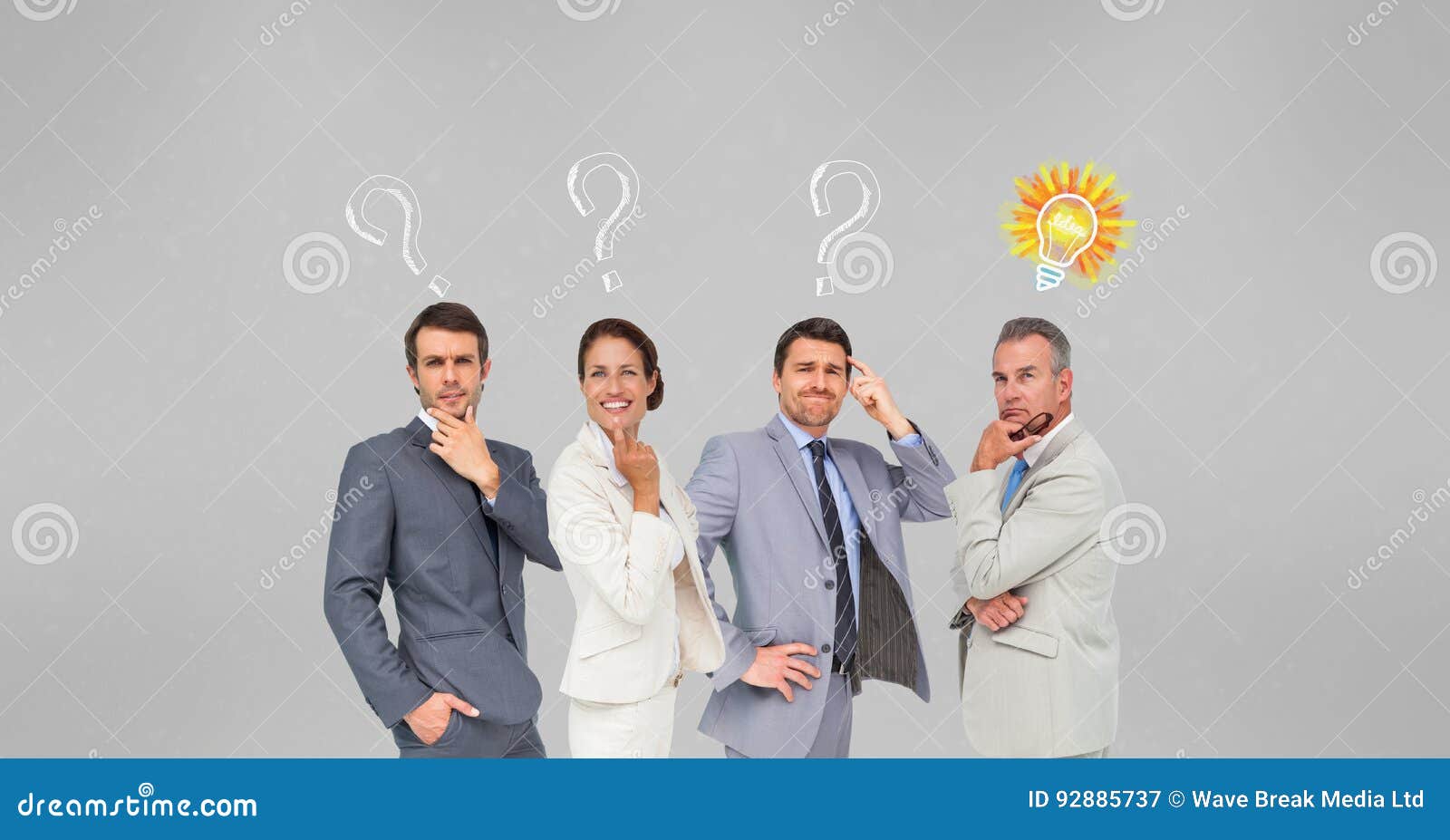 Confused Business People with Question Marks and Light Bulb Stock Image ...
