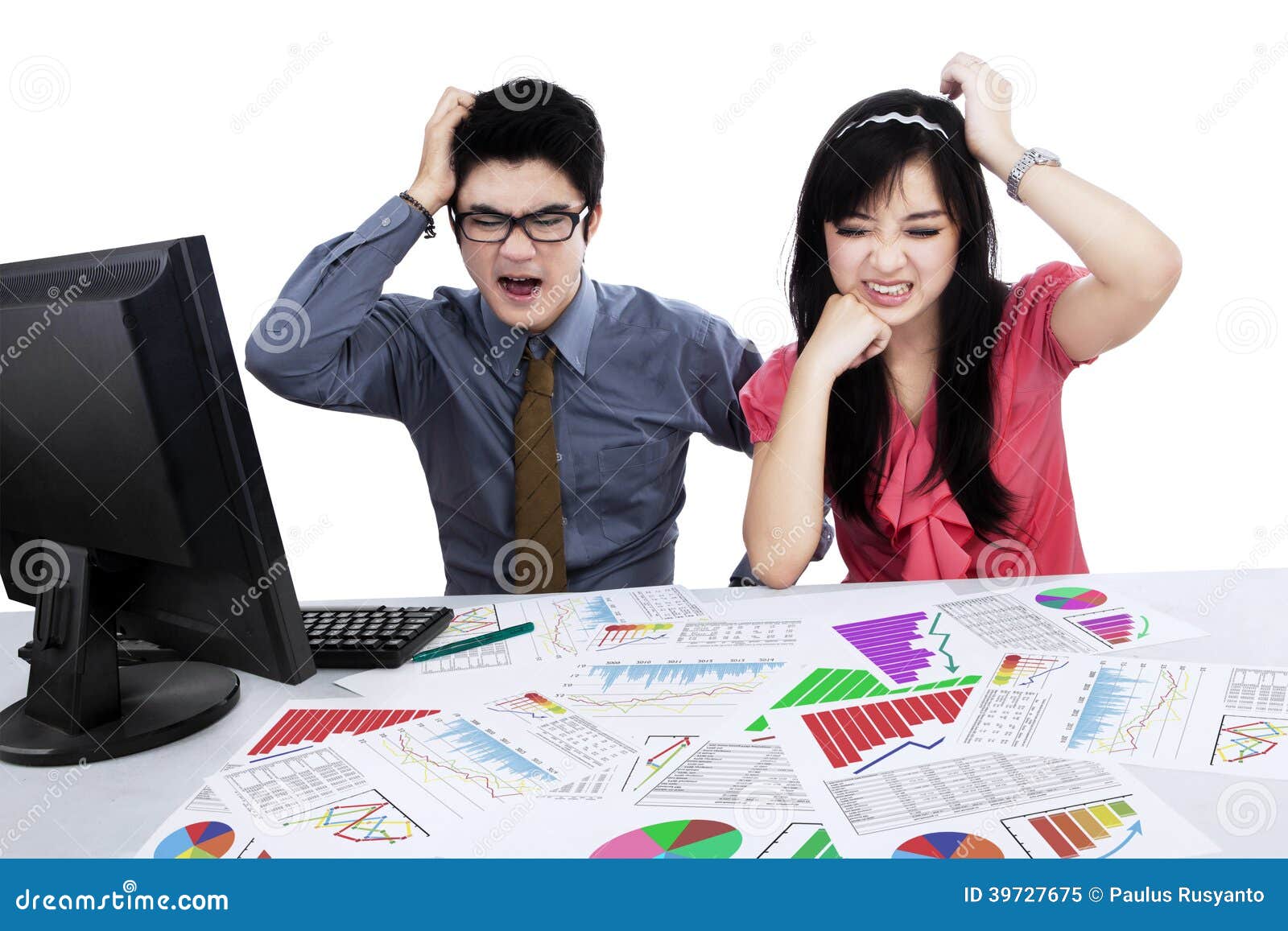 Confused Business Team Analyzing Business Chart Stock Image - Image of ...