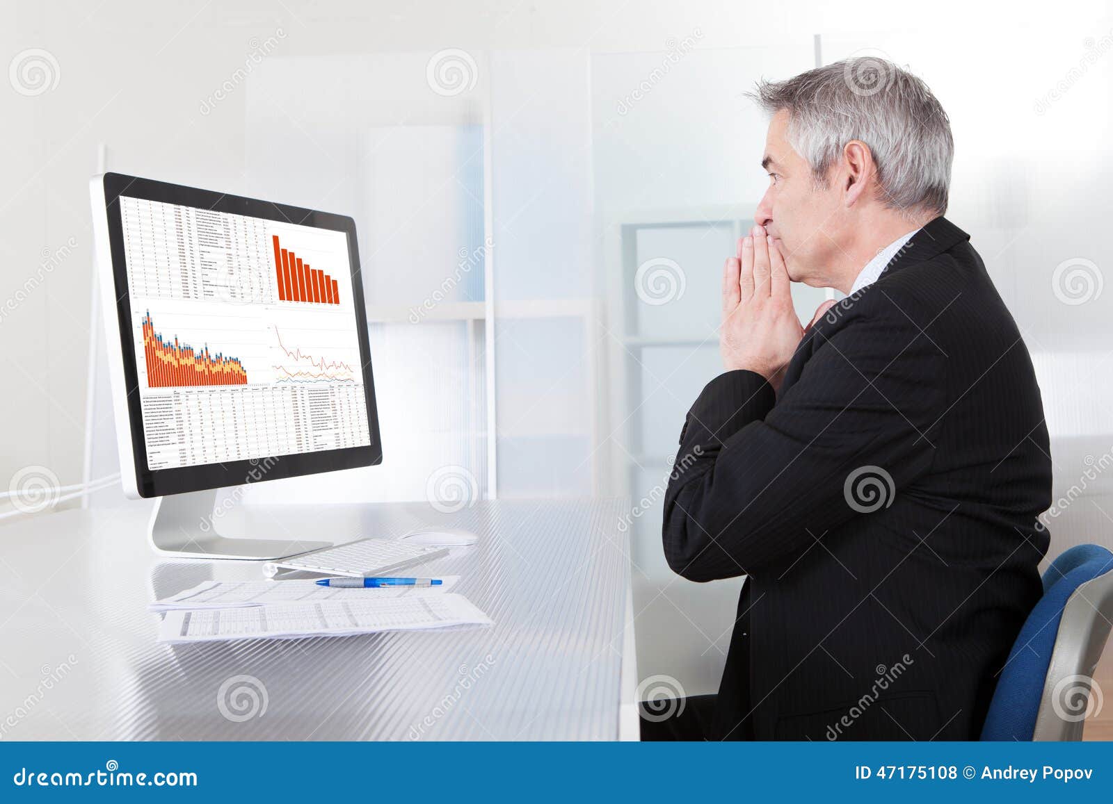 Confused Businessman with Computer Stock Photo - Image of marketing ...
