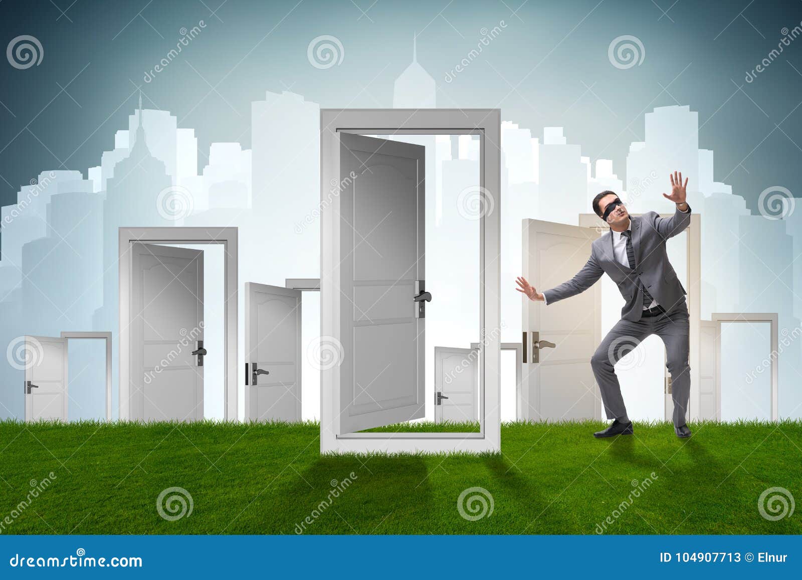 The Confused Businessman in Front of Doors Stock Image - Image of agile ...