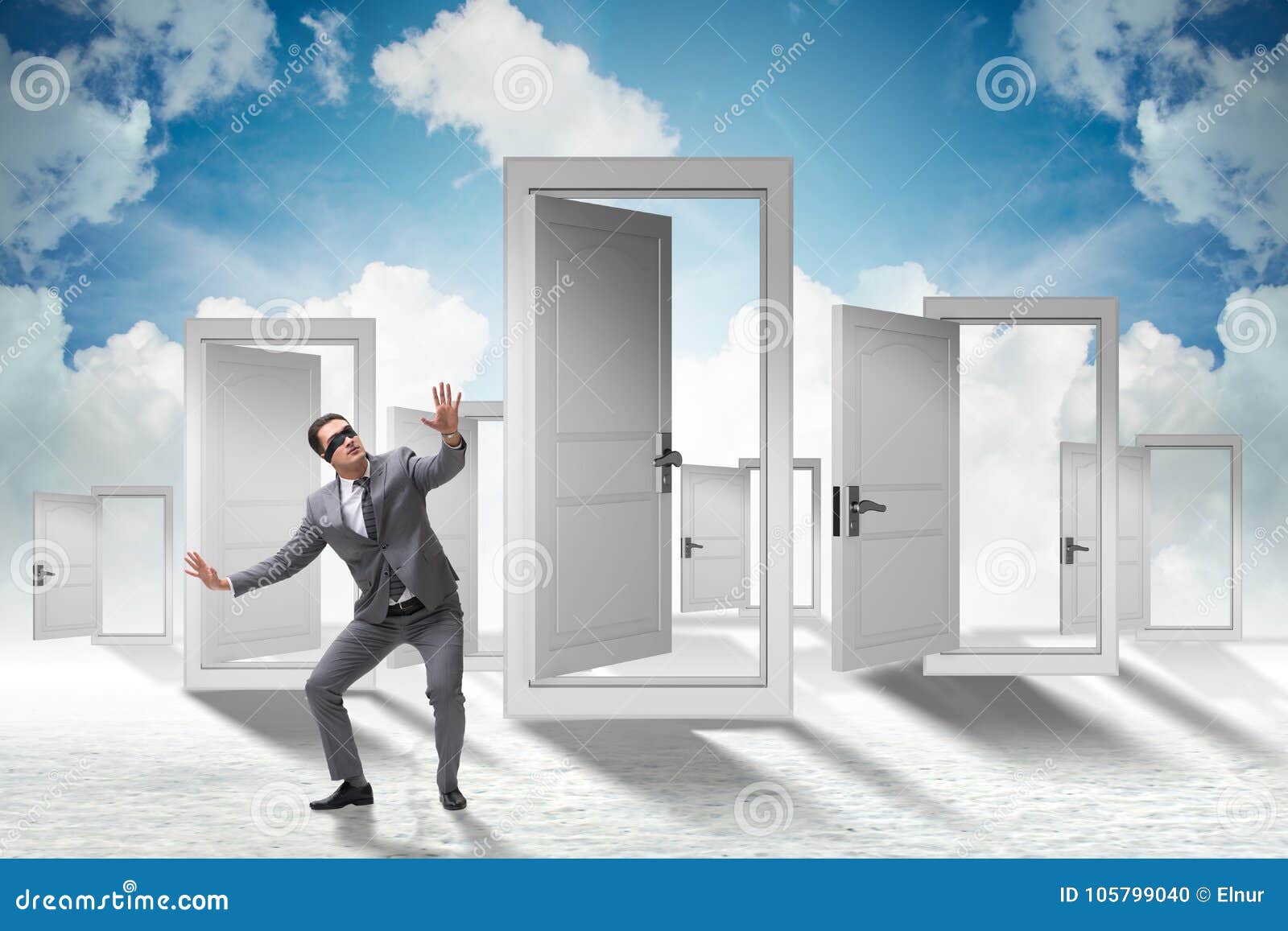 The Confused Businessman in Front of Doors Stock Photo - Image of entry ...