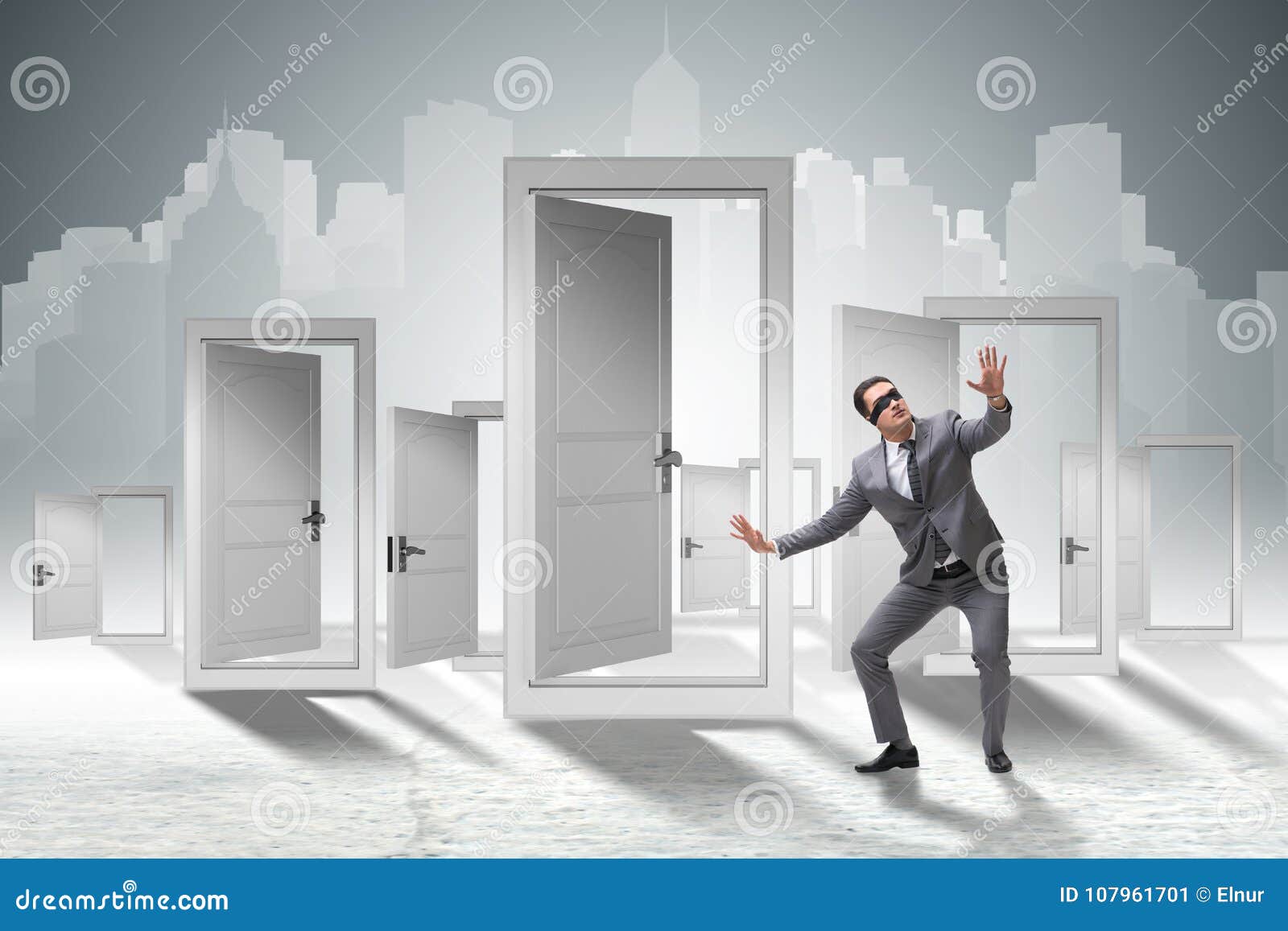 The Confused Businessman in Front of Doors Stock Image - Image of break ...