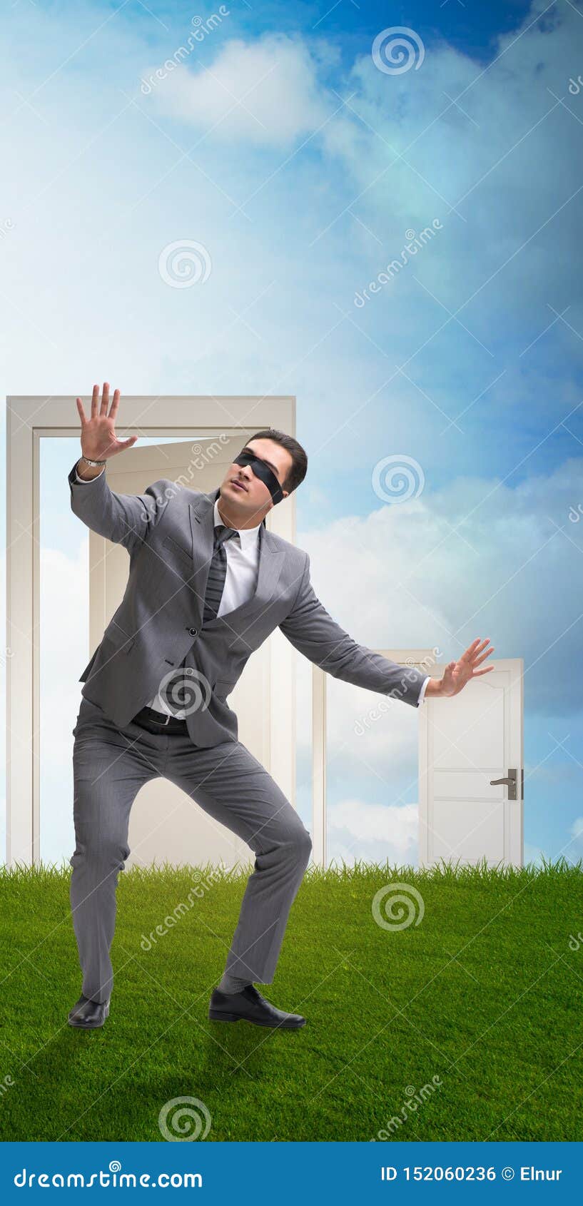 Confused Businessman in Front of Doors Stock Photo - Image of doubt ...