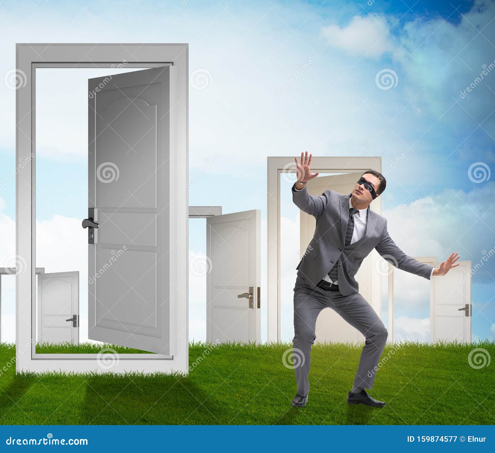 Confused Businessman in Front of Doors Stock Image - Image of ambition ...