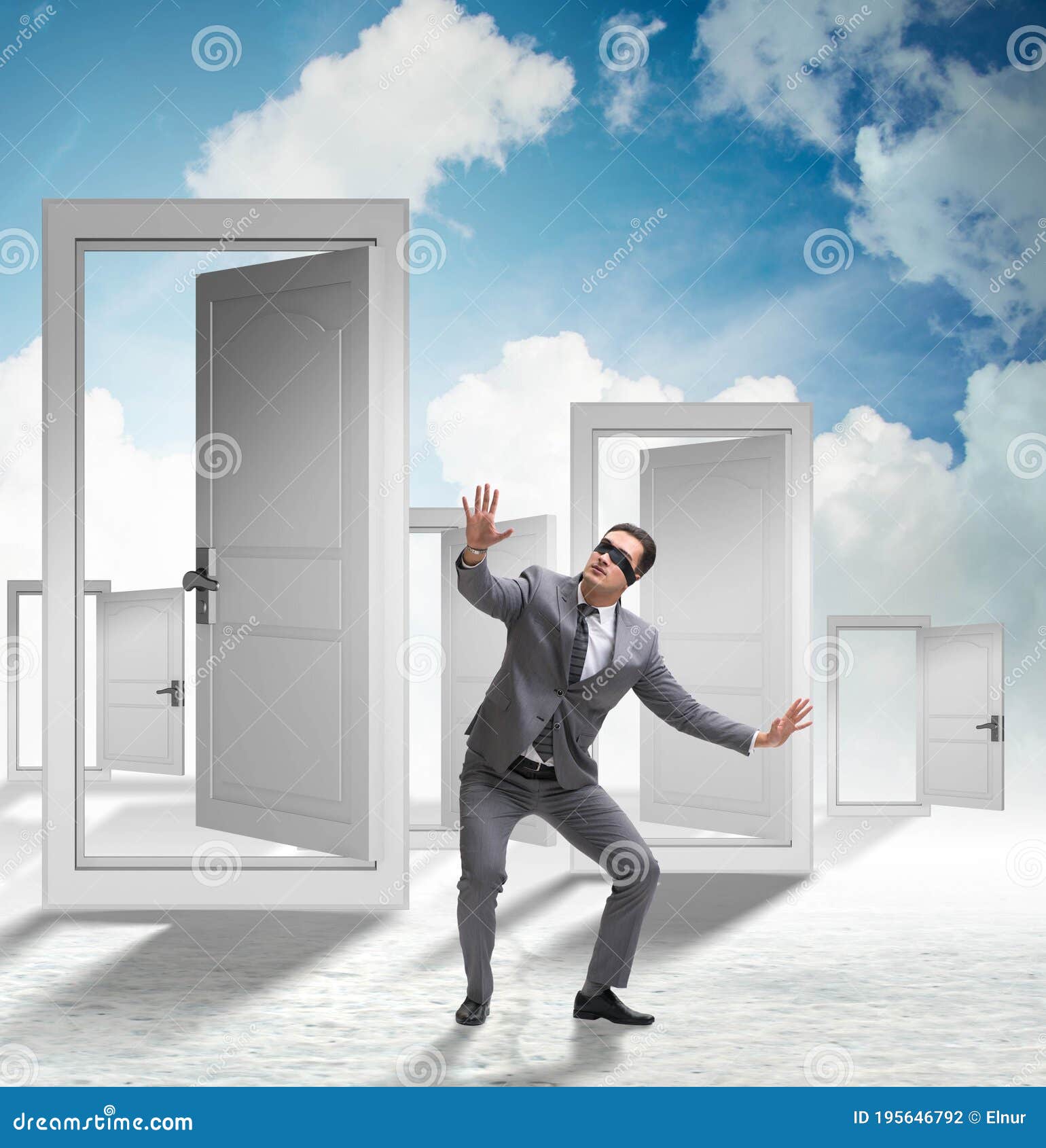 Confused Businessman in Front of Doors Stock Photo - Image of confusion ...