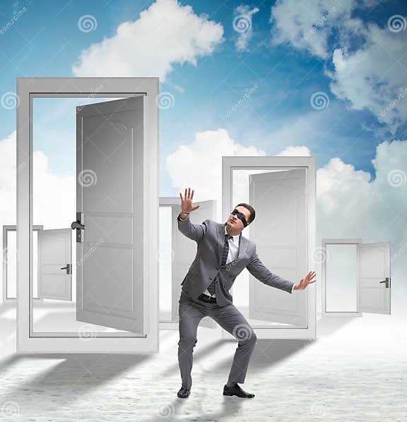 Confused Businessman in Front of Doors Stock Photo - Image of confusion ...