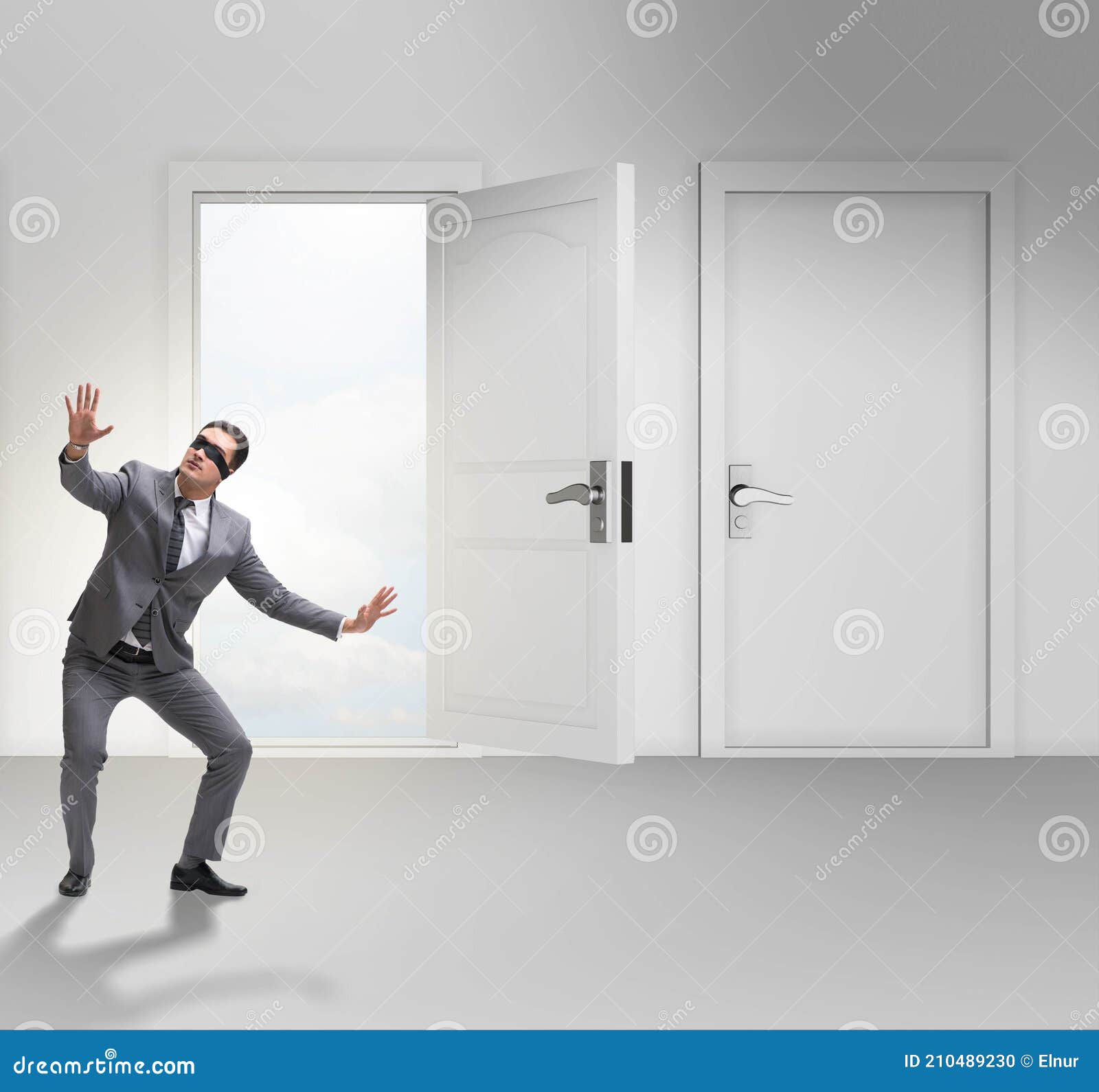 Confused Businessman in Front of Doors Stock Photo - Image of confusion ...