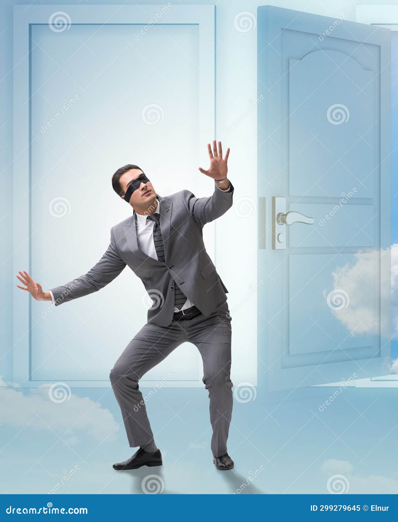 Confused Businessman in Front of Doors Stock Image - Image of manager ...