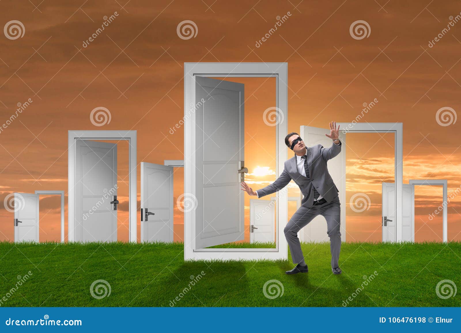 The Confused Businessman in Front of Doors Stock Photo - Image of ...