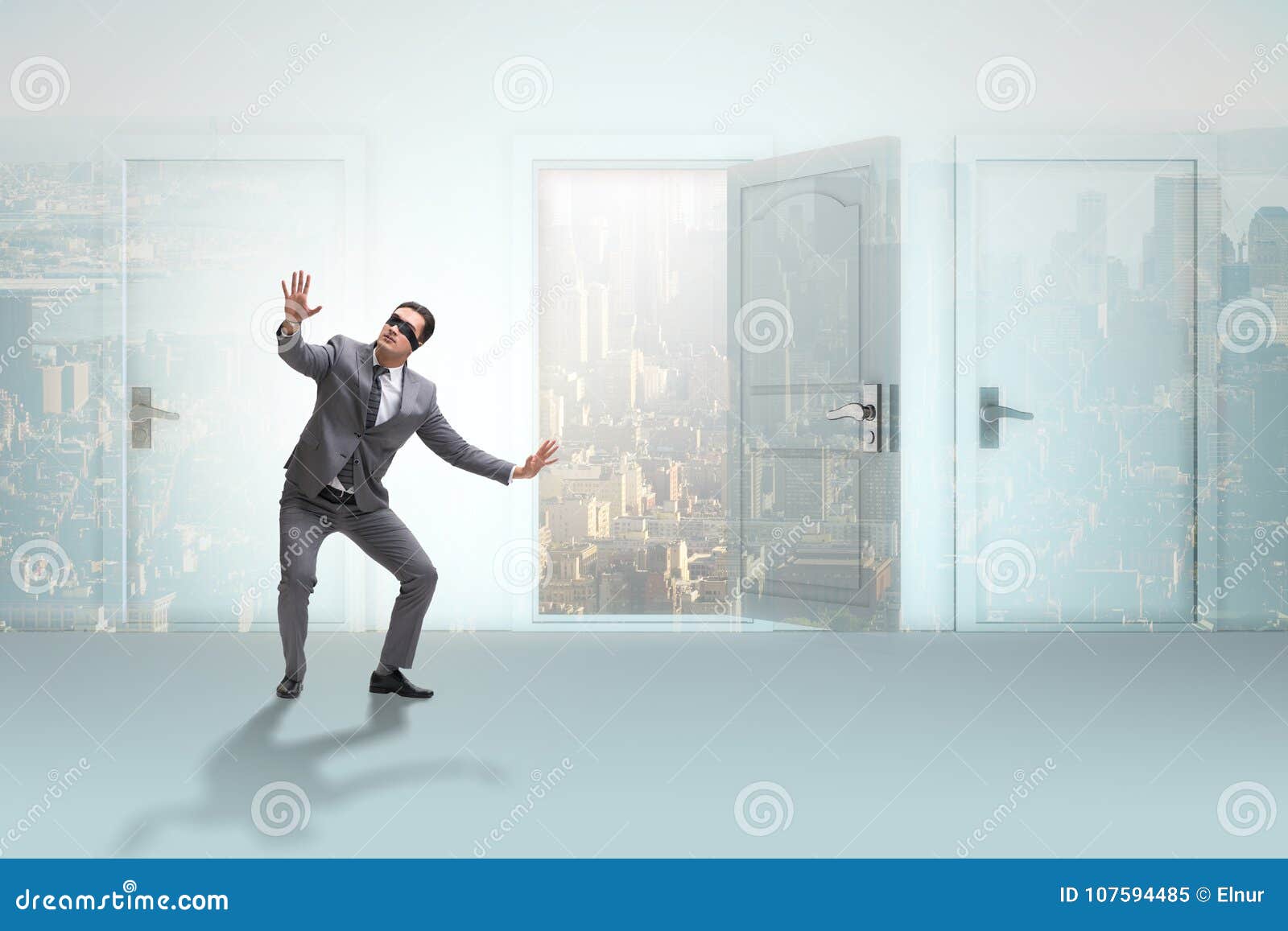The Confused Businessman in Front of Doors Stock Image - Image of ...