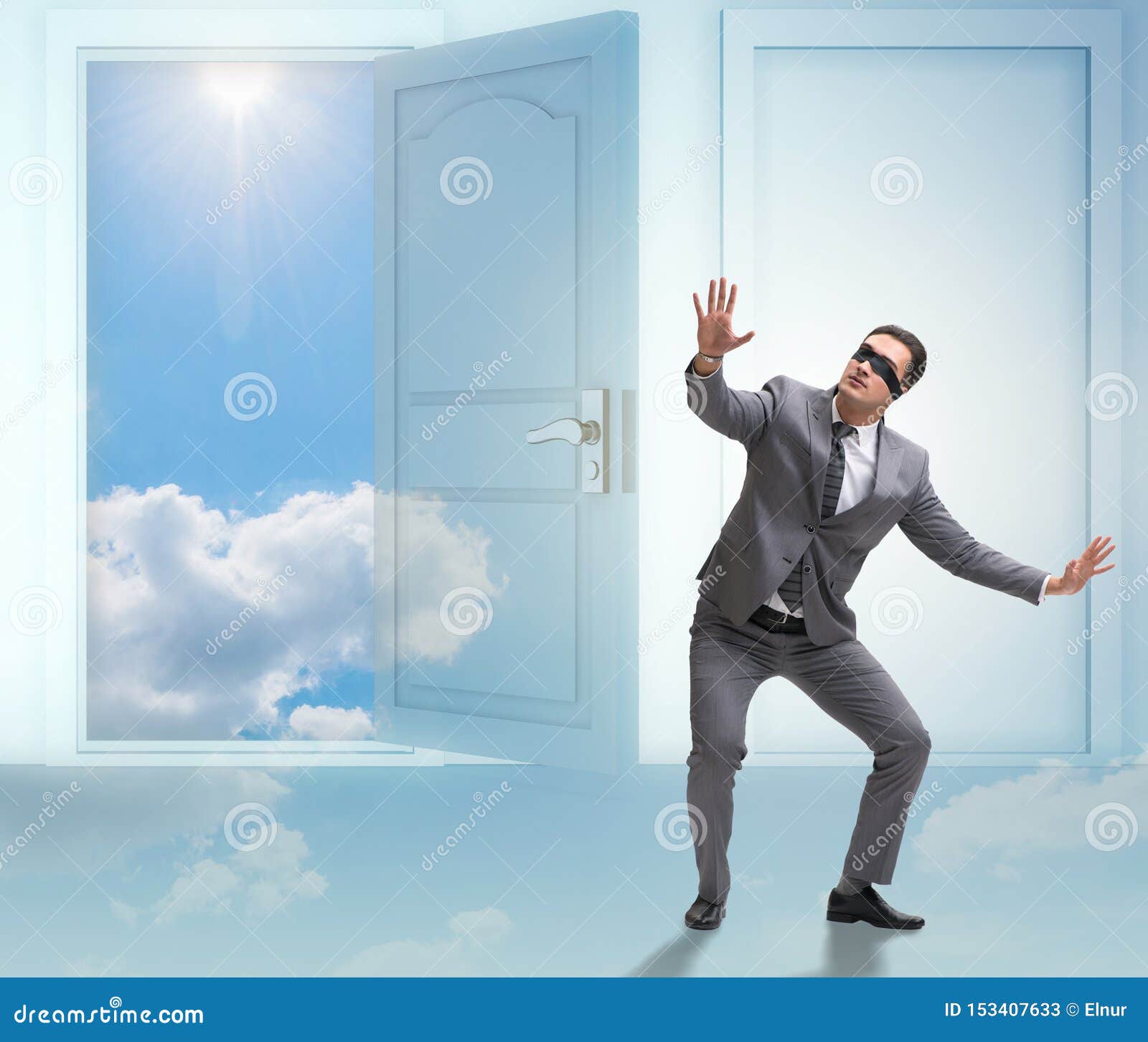 Confused Businessman in Front of Doors Stock Image - Image of ...
