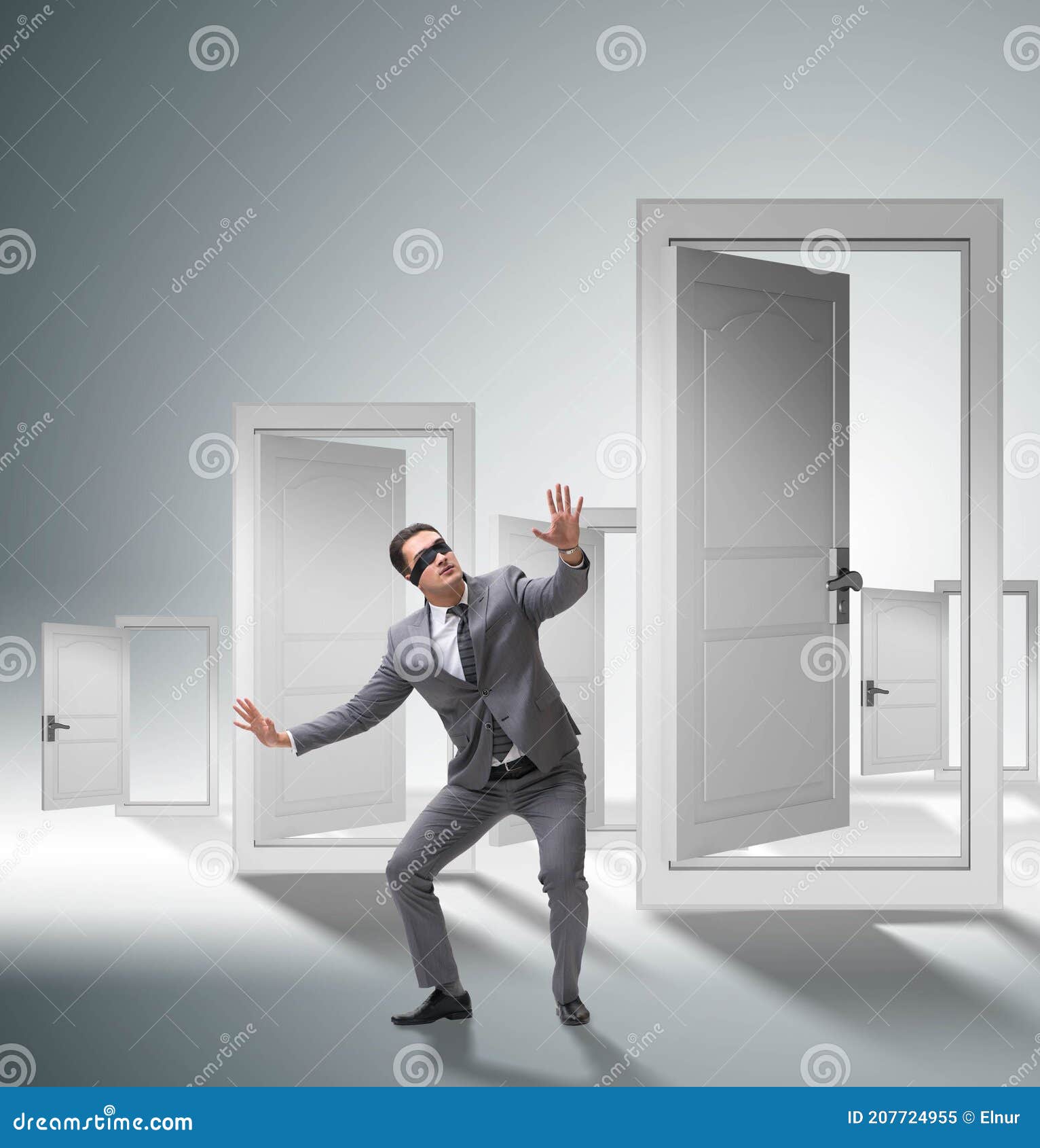 Confused Businessman in Front of Doors Stock Illustration ...