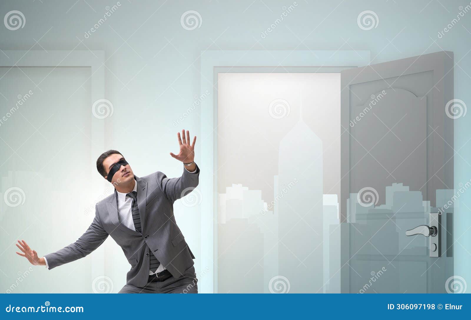 Confused Businessman in Front of Doors Stock Photo - Image of freedom ...