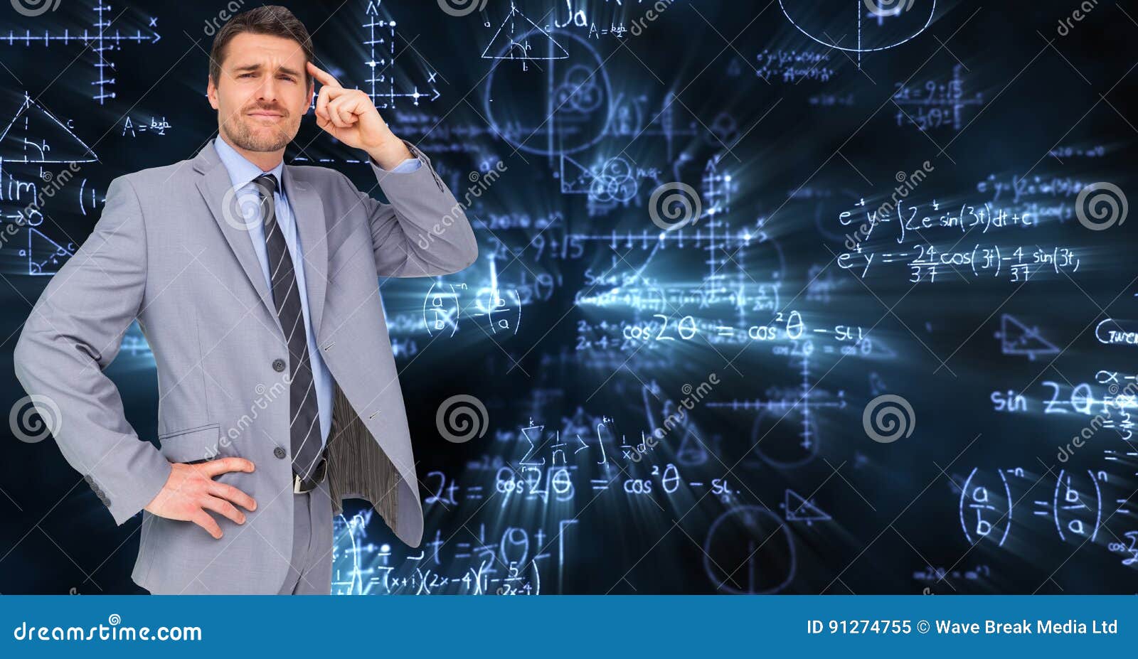 Confused Businessman with Math Equations in Background Stock Image ...