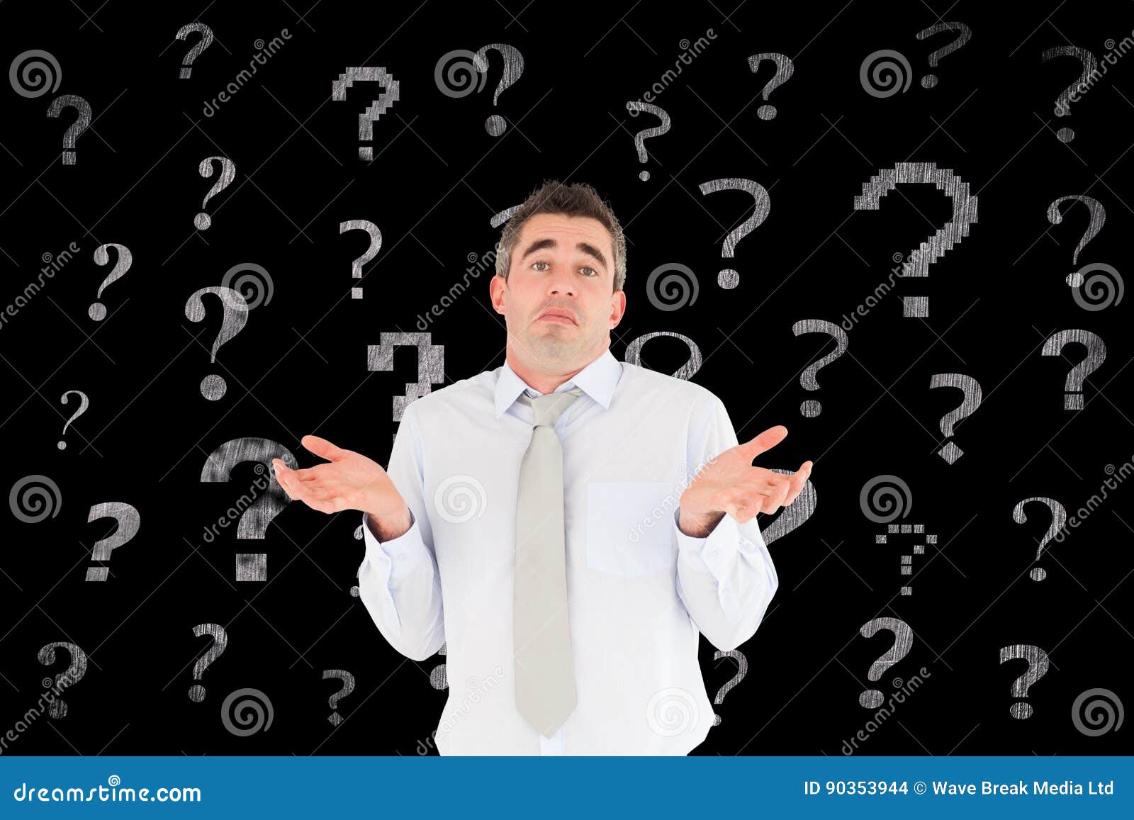 Confused Businessman with Question Mark Signs Stock Photo - Image of ...