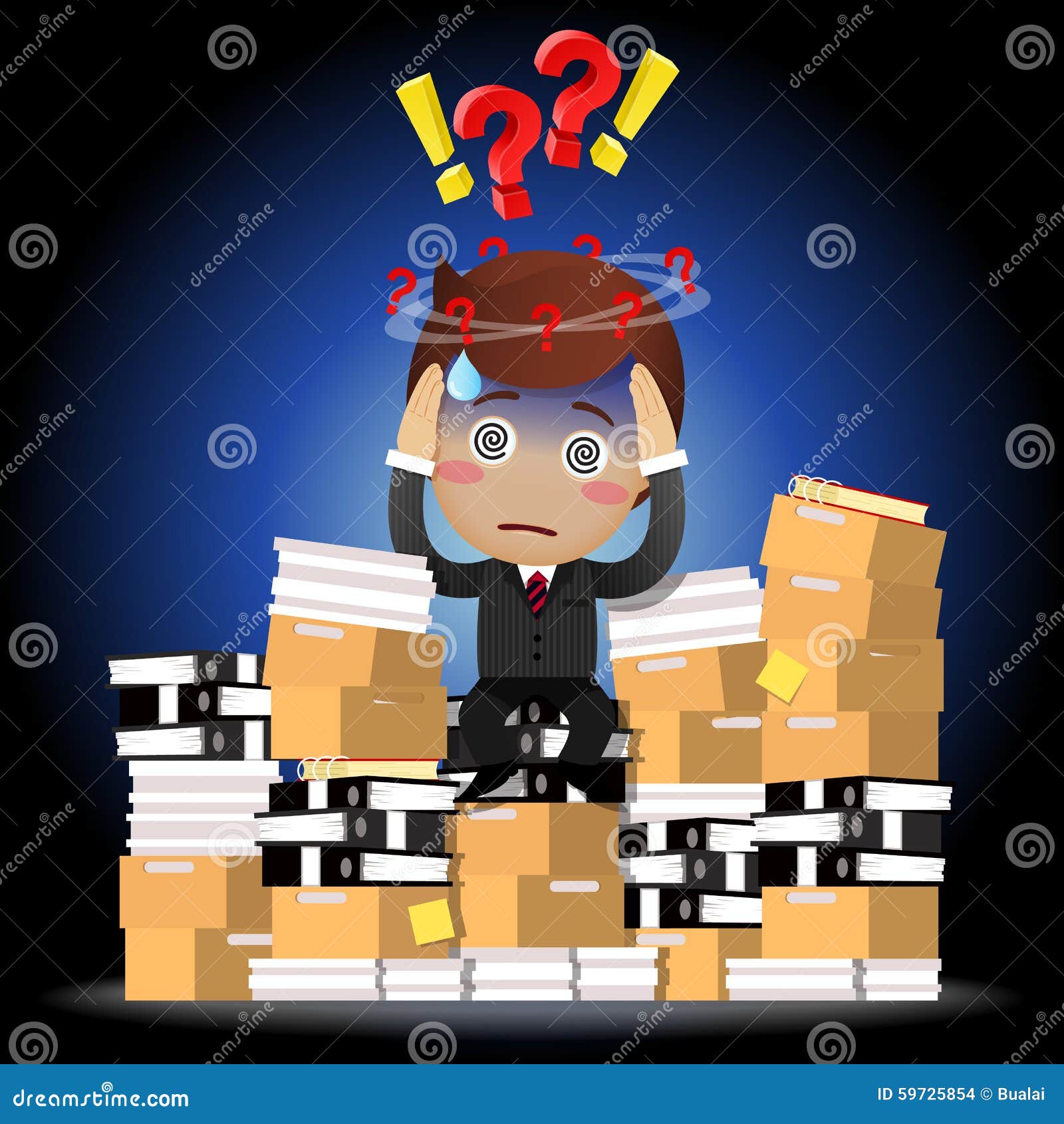Confused Businessman Sitting on Pile of Documents Stock Vector ...