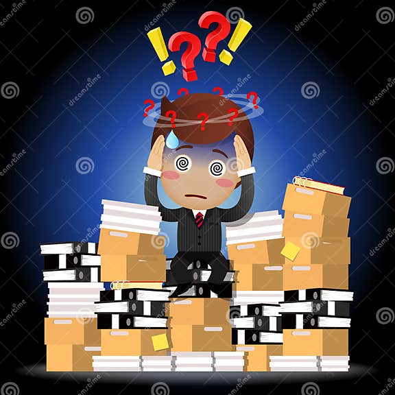 Confused Businessman Sitting on Pile of Documents Stock Vector ...