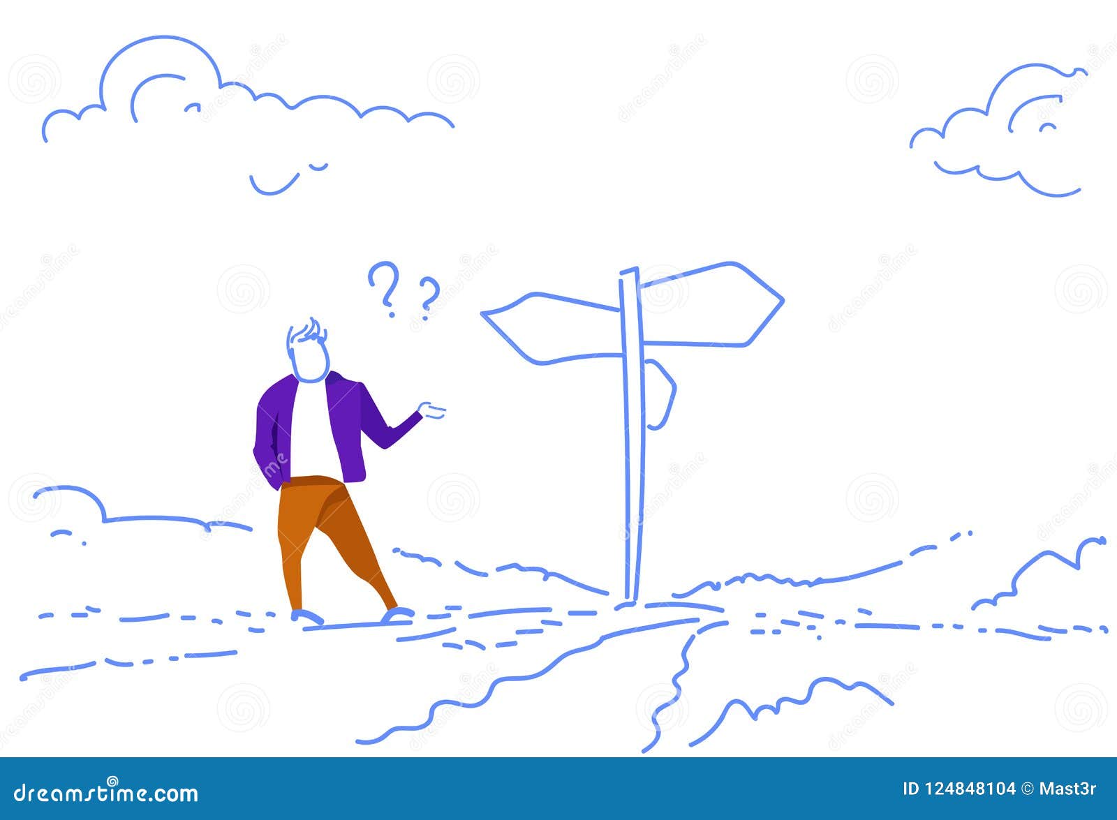 Confused Businessman Standing Road Sign Choose Direction Way Signboard