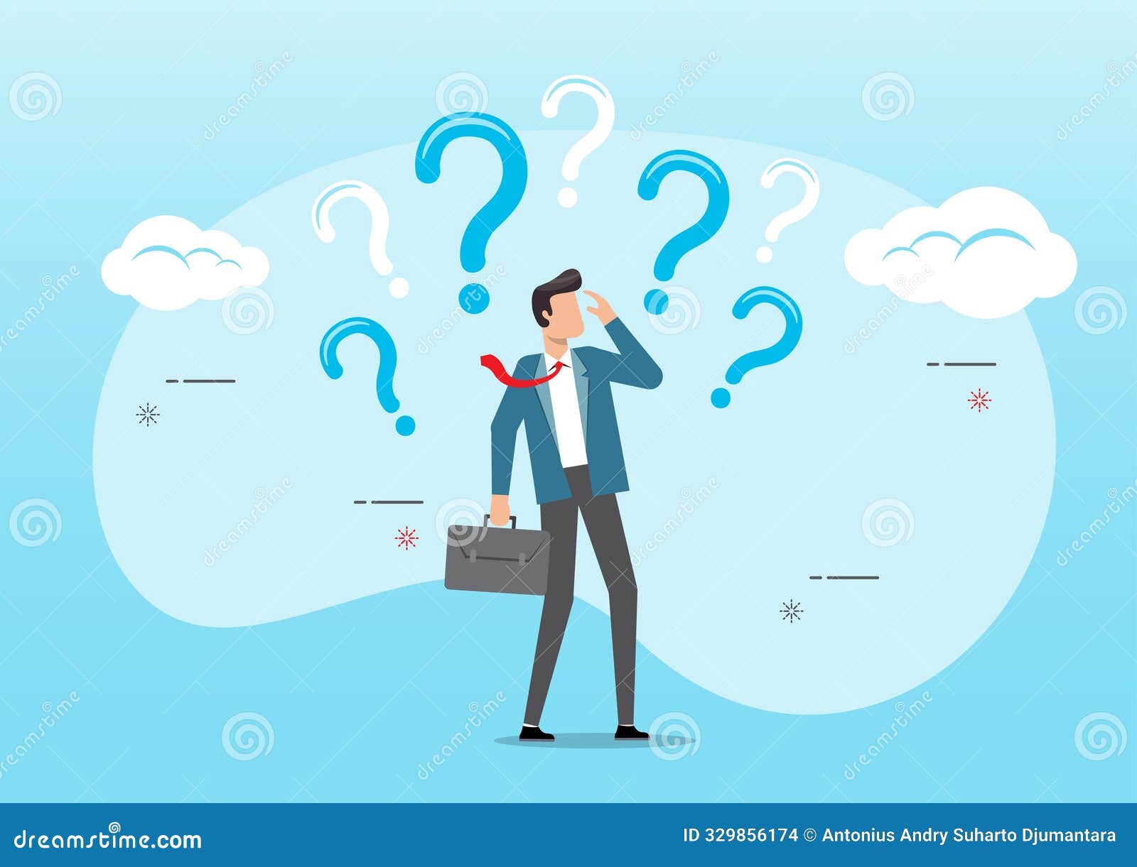 Confused Businessman Thinking and Make Decision with Many Question ...