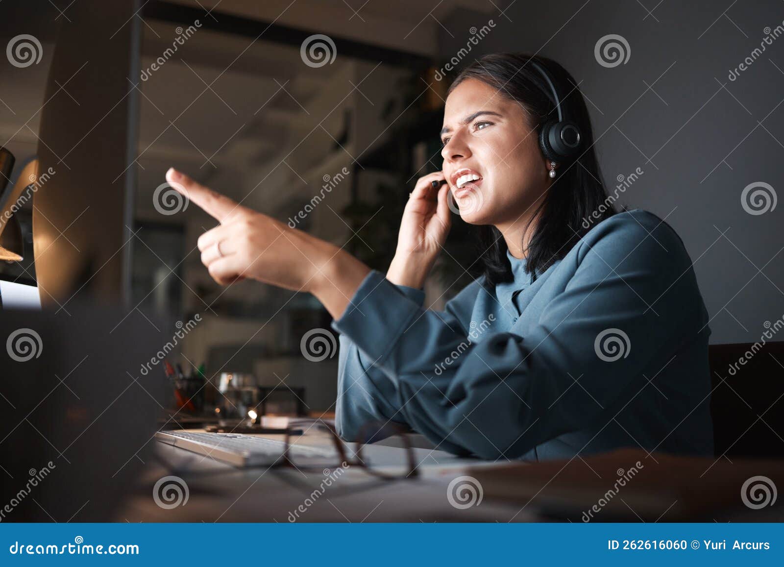 Confused, Call Center and Business Woman at Night for Global Virtual it ...