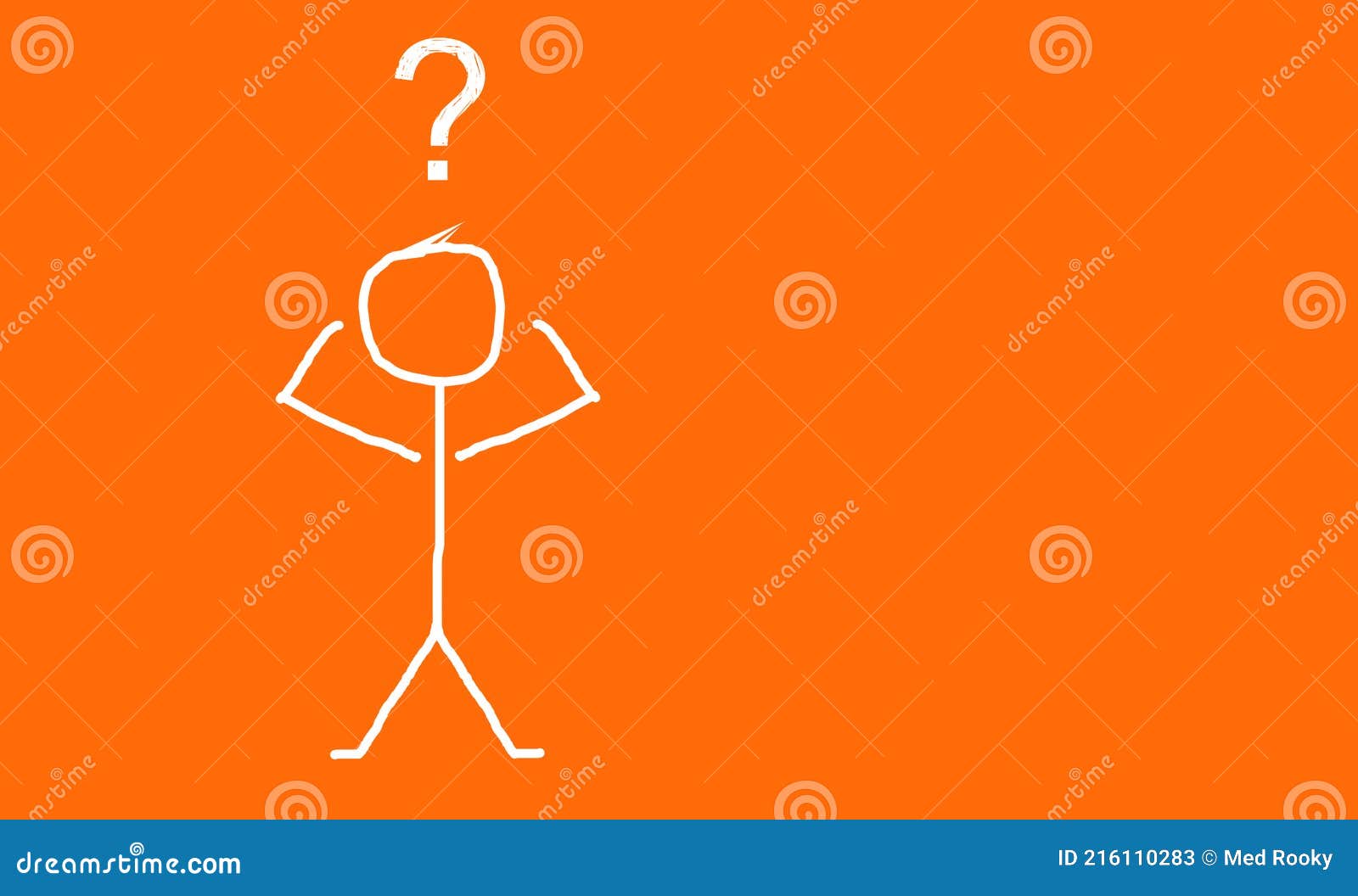 Confused Character with Question Mark on His Head, Orange Background ...